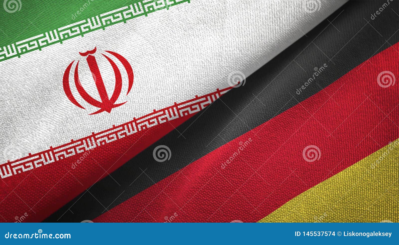 Iran and Germany Two Flags Textile Cloth, Fabric Texture Stock ...
