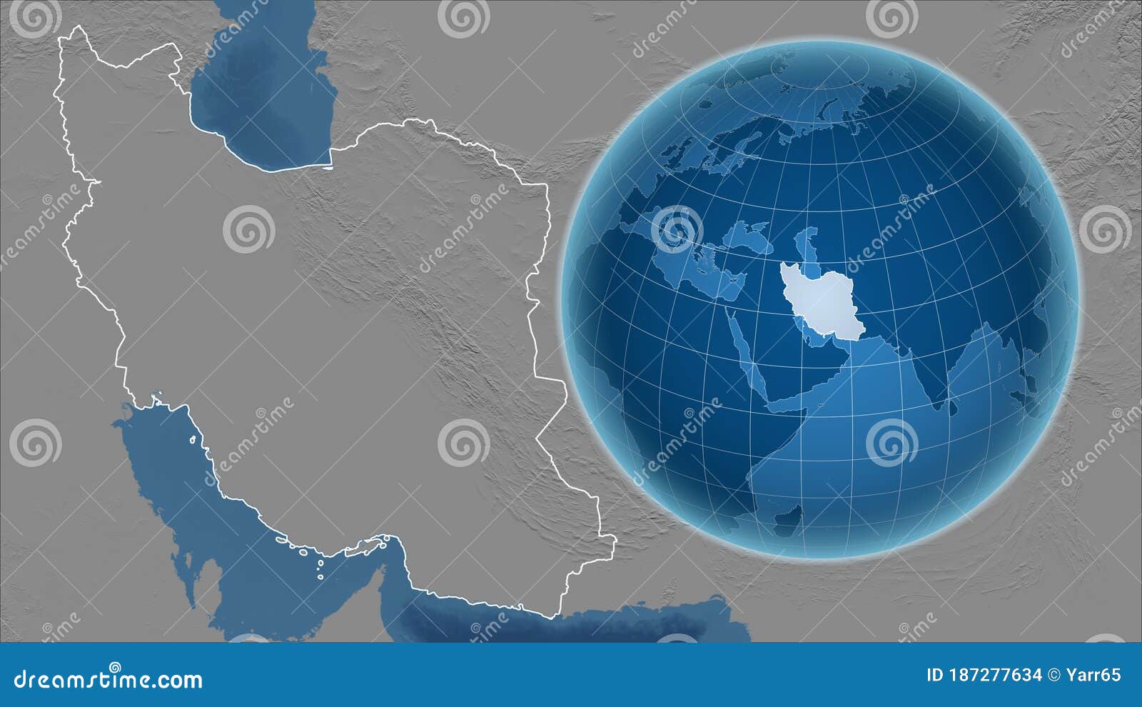 Iran - Grayscale. Country and Globe, Composition Stock Illustration ...