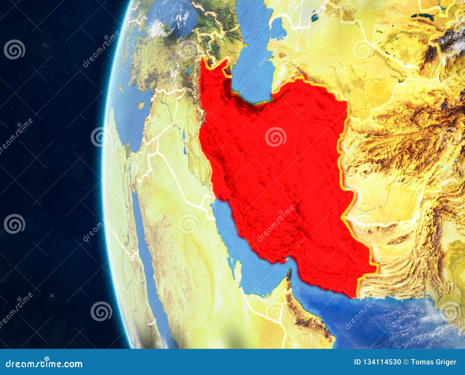 Iran on globe from space stock illustration. Illustration of asian ...
