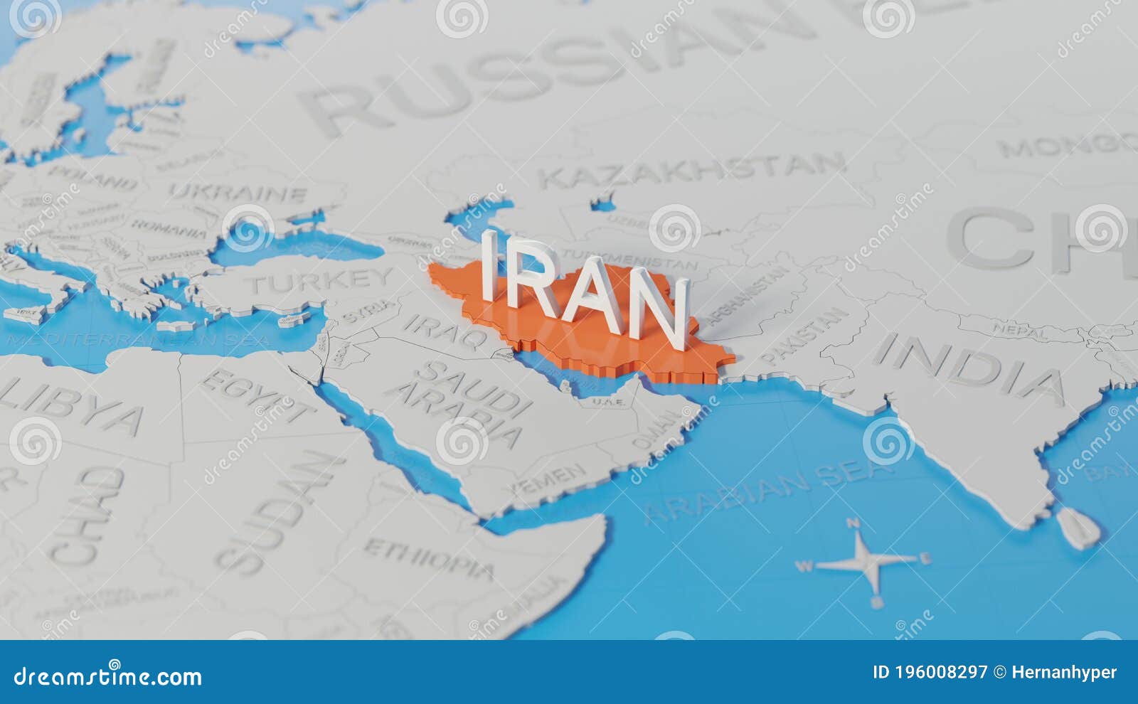 Iran Highlighted on a White Simplified 3D World Map. Digital 3D Render ...