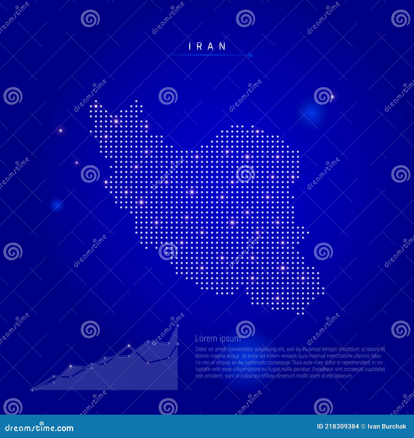 Iran Illuminated Map with Glowing Dots. Dark Blue Space Background ...