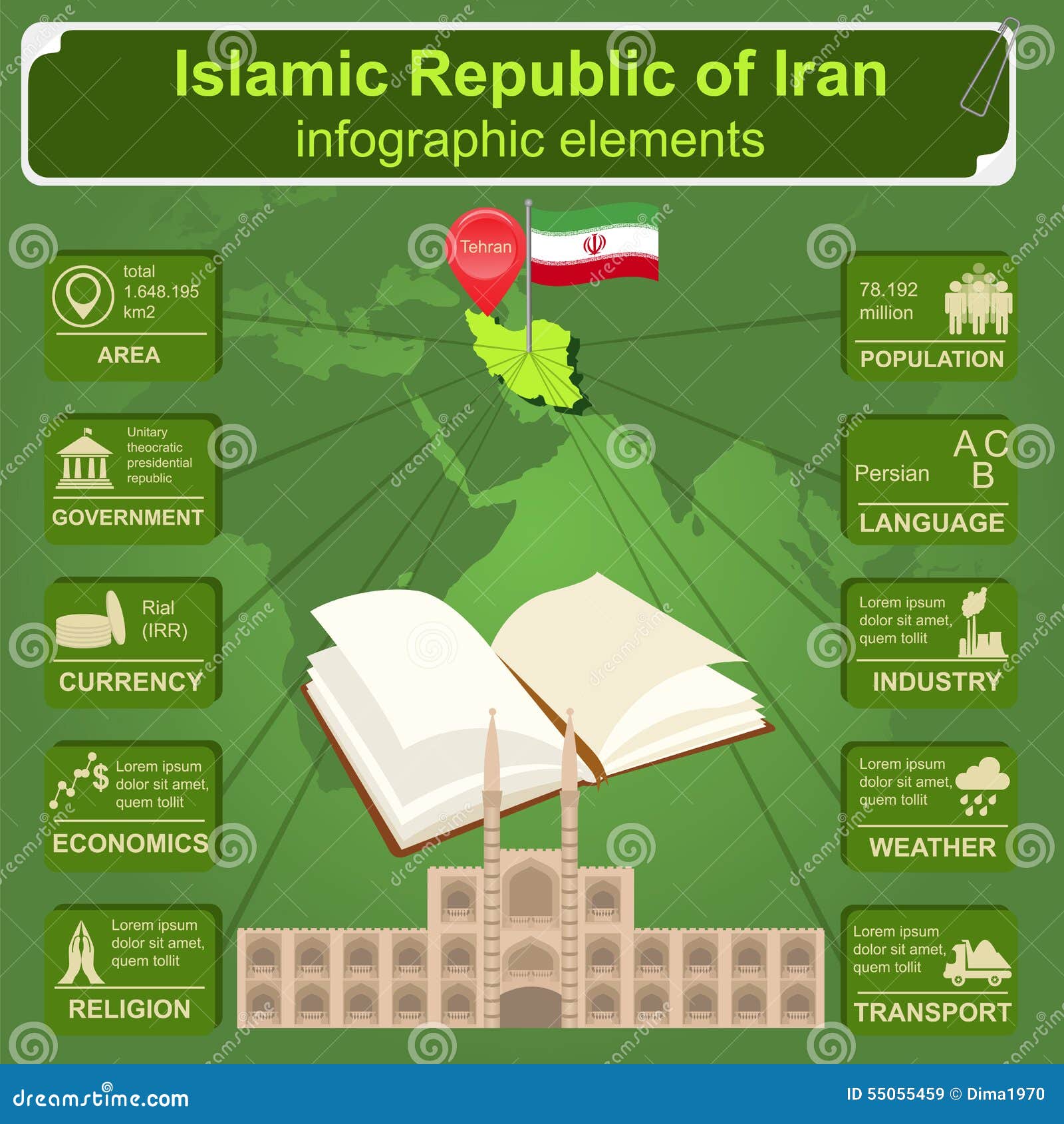 Iran Infographics, Statistical Data, Sights. Stock Vector ...
