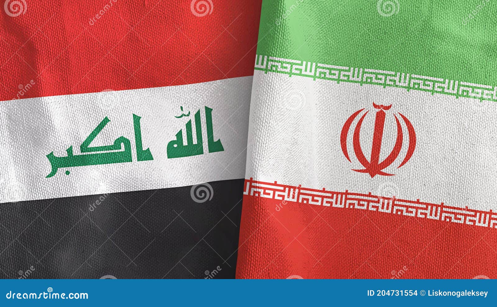 Iran and Iraq Two Flags Textile Cloth 3D Rendering Stock Illustration ...