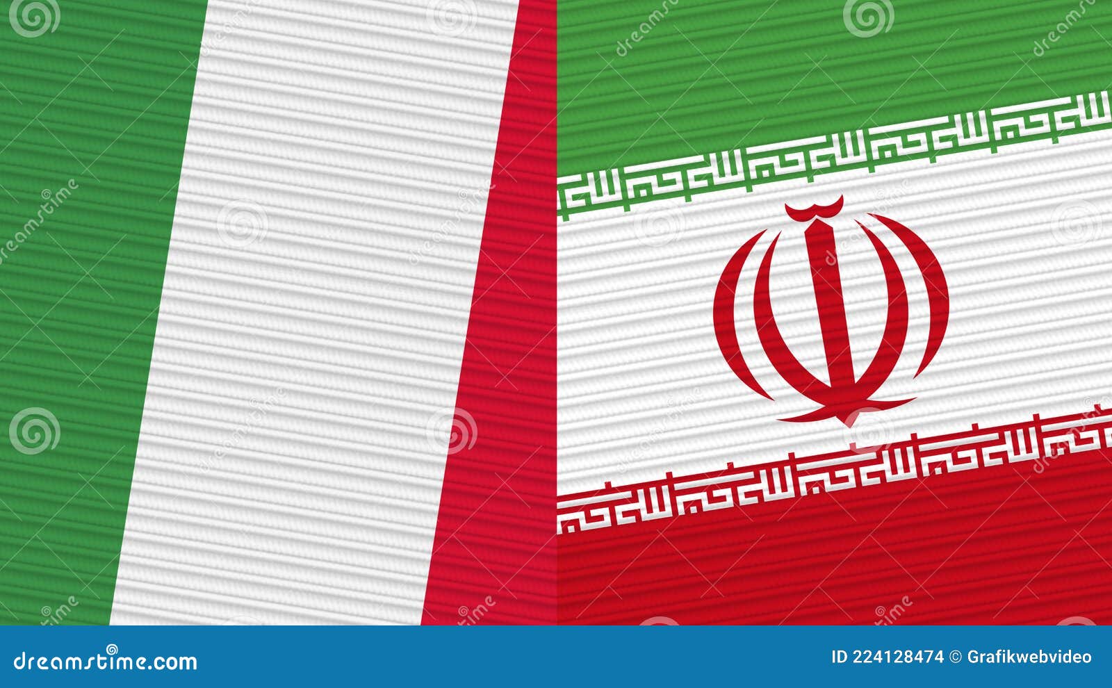 Iran and Italy Flags Together Fabric Texture Illustration Stock ...