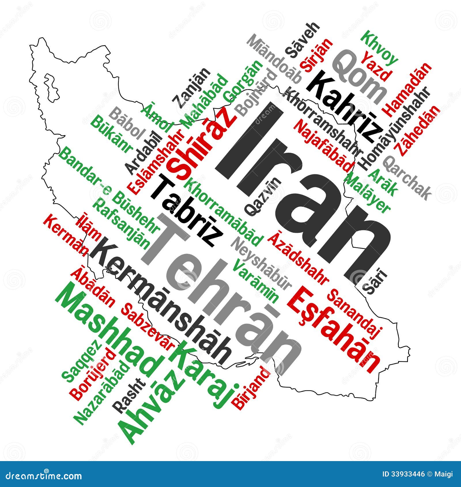 Iran map and cities stock vector. Illustration of tagcloud - 33933446
