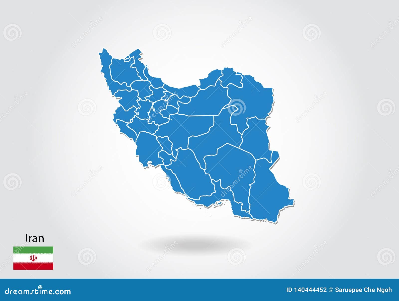 Iran Map Design with 3D Style. Blue Iran Map and National Flag Stock ...