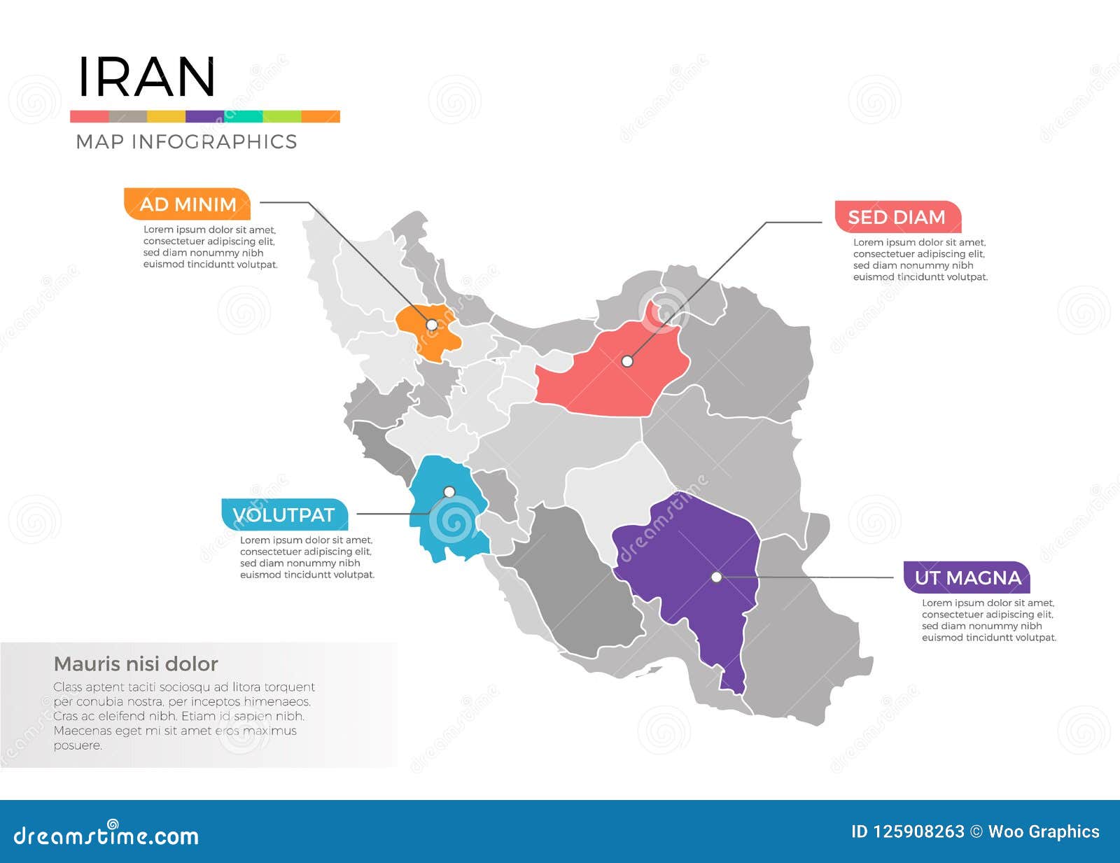 Iran Map Infographics Vector Template with Regions and Pointer Marks ...