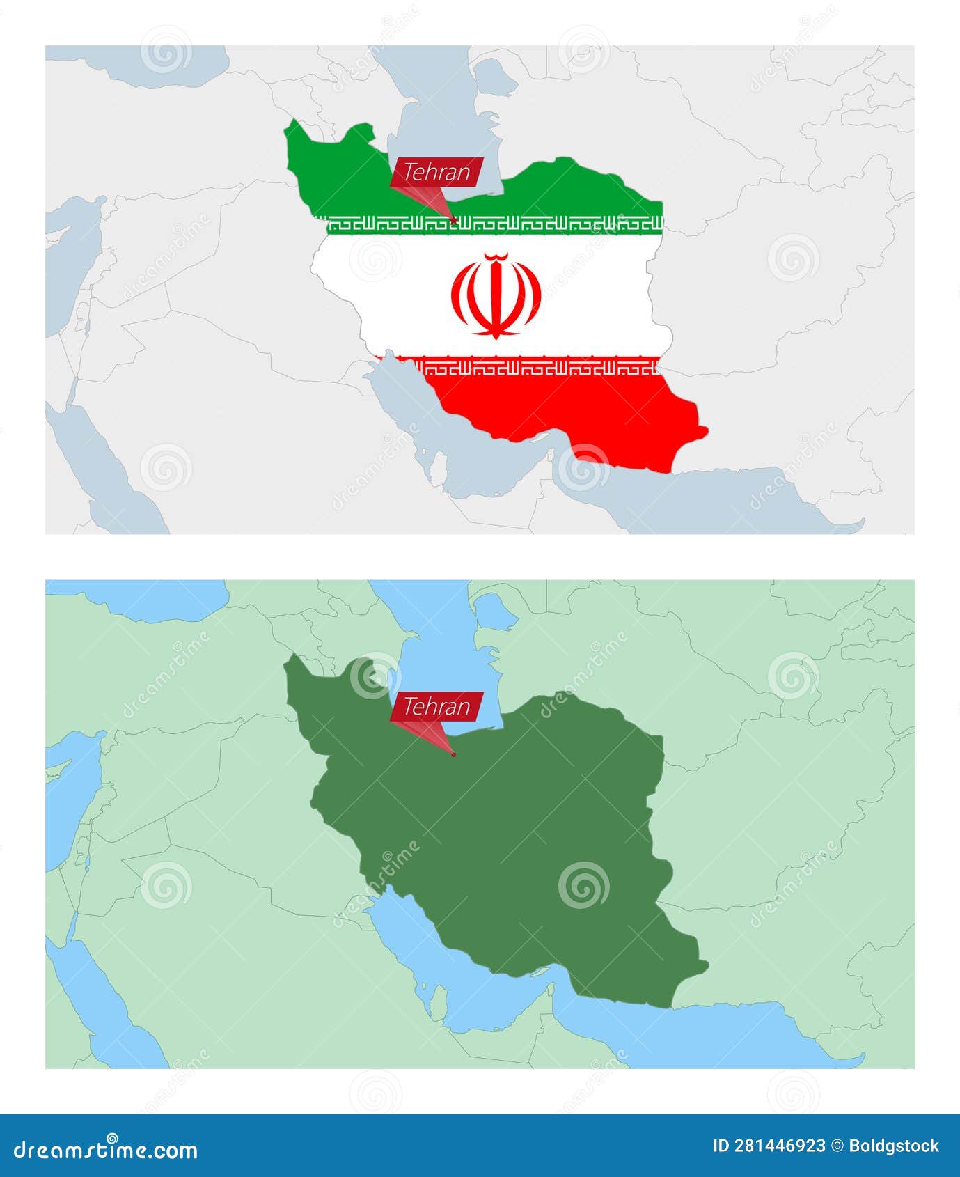 Iran Map with Pin of Country Capital. Two Types of Iran Map with ...