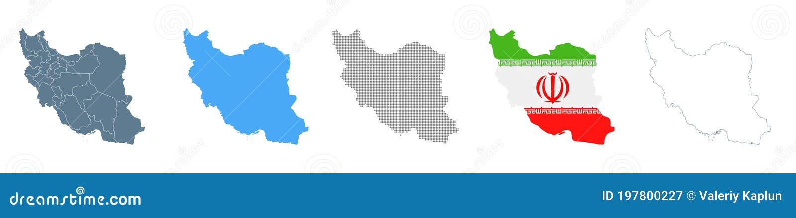 Iran Map Set - Vector Solid, Contour, Regions, Flag, Pixels Stock ...