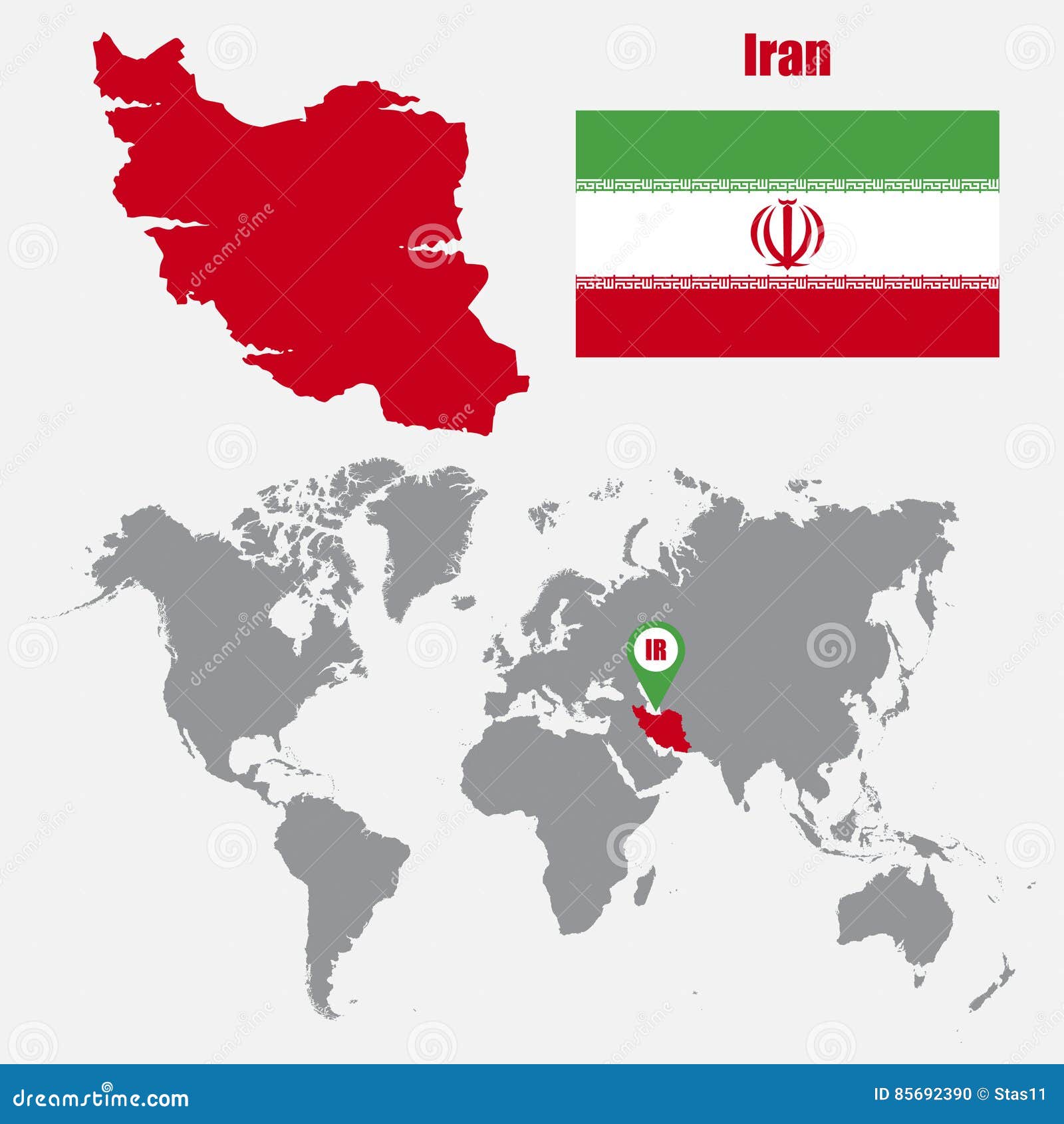 Iran Map on a World Map with Flag and Map Pointer. Vector Illustration ...