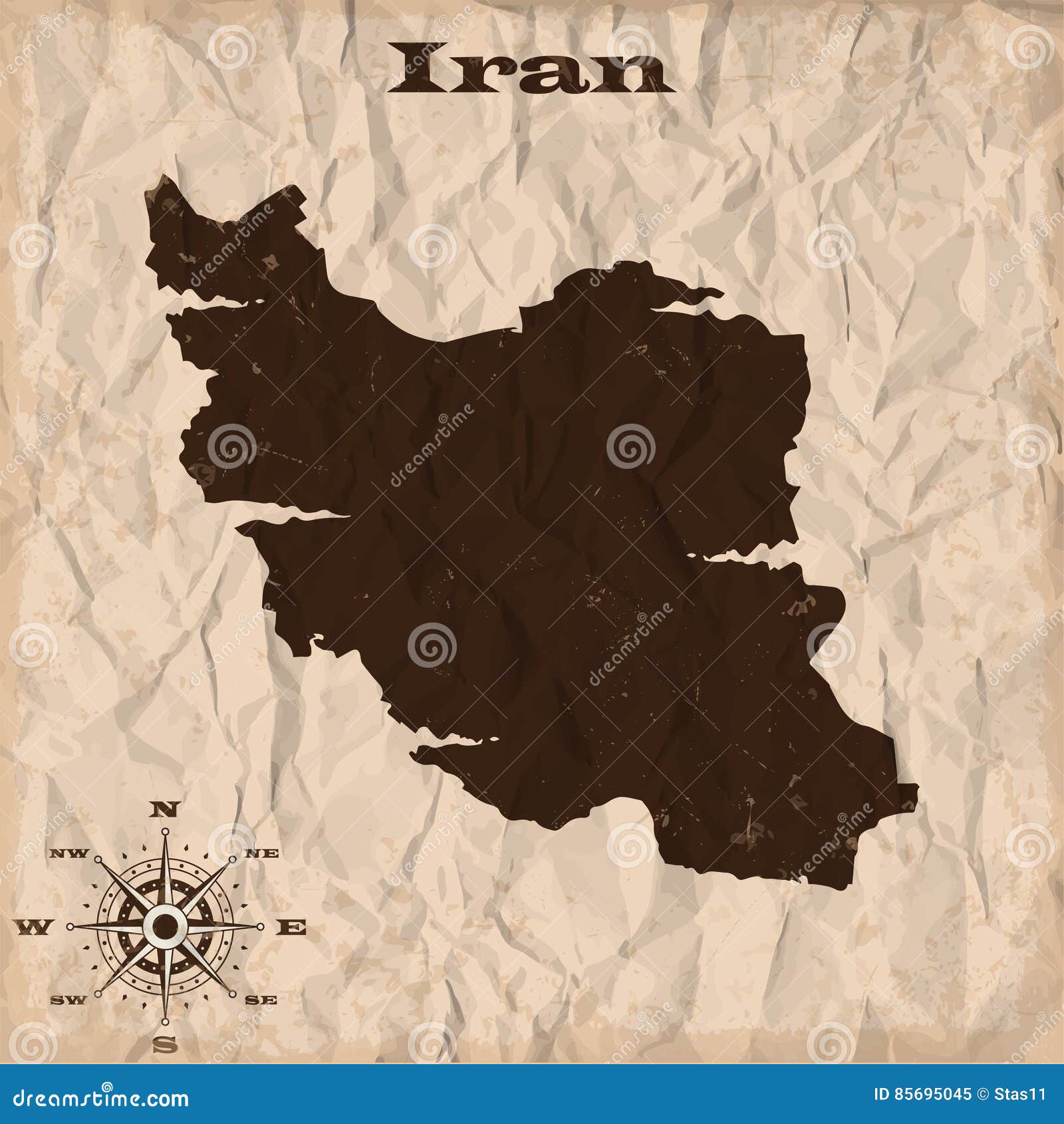 Iran Old Map with Grunge and Crumpled Paper. Vector Illustration Stock ...
