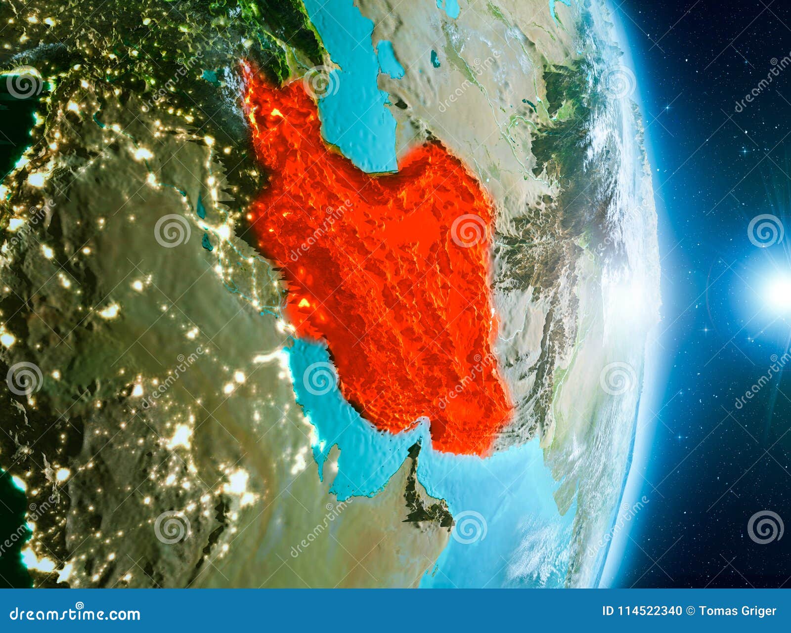 Sunrise Above Iran on Planet Earth Stock Illustration - Illustration of ...