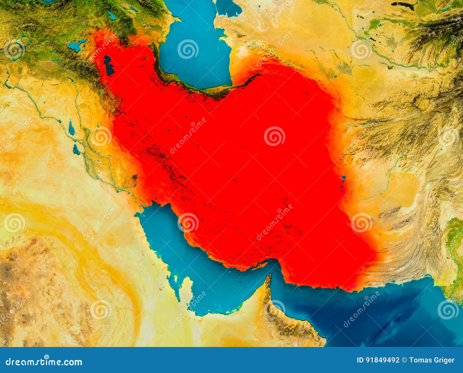 Iran on physical map stock illustration. Illustration of planet - 91849492