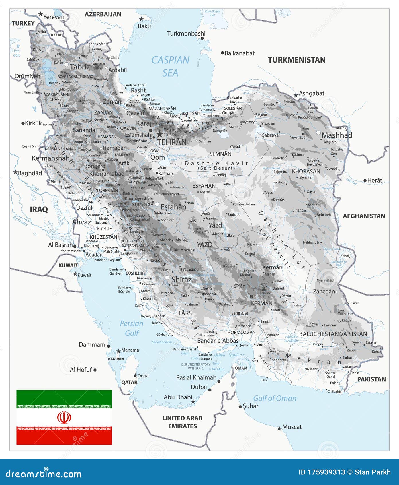 Iran Physical Map White and Gray Colors Stock Vector - Illustration of ...