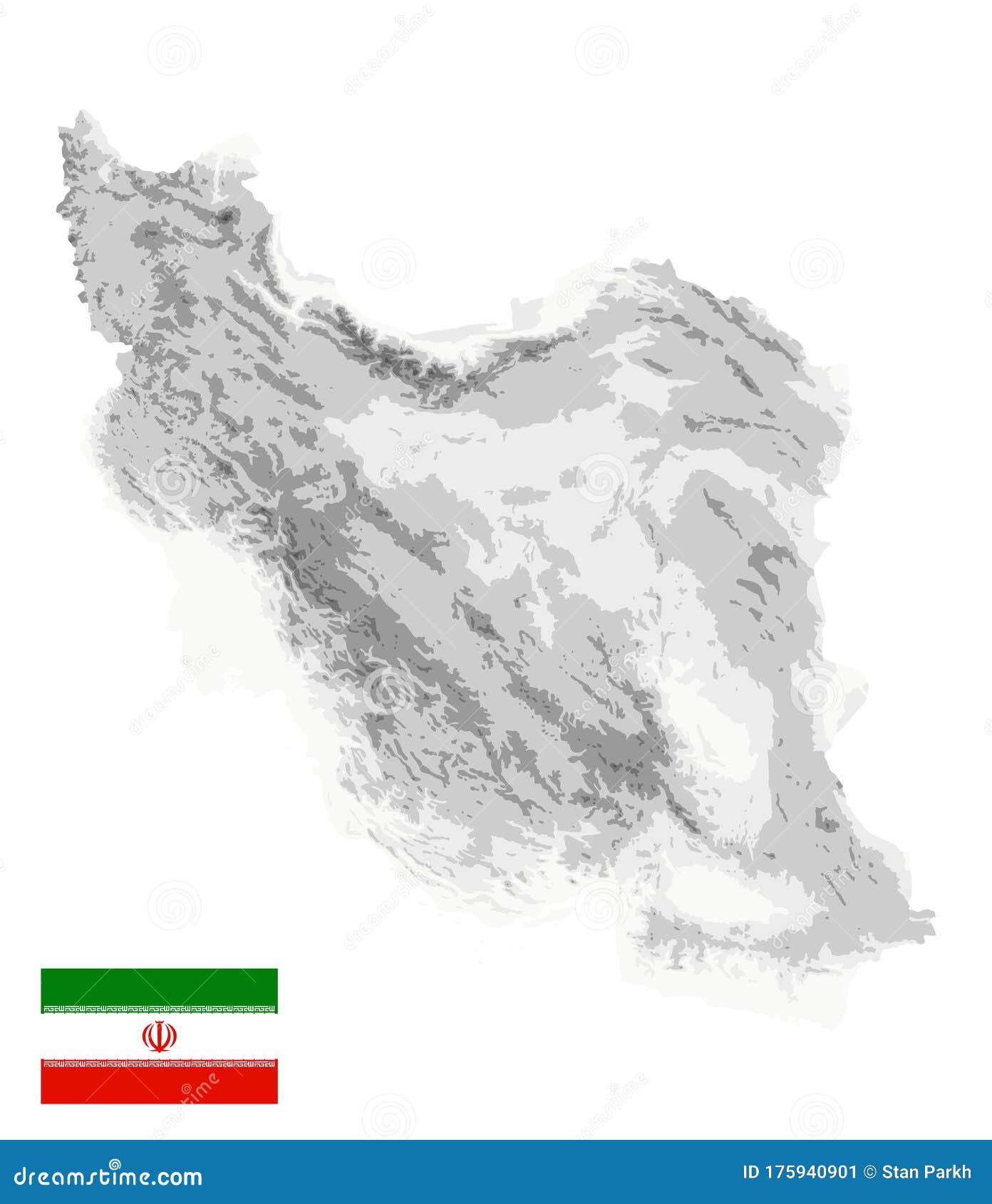 Iran Physical Map White and Gray Colors Isolated on White. No Text ...