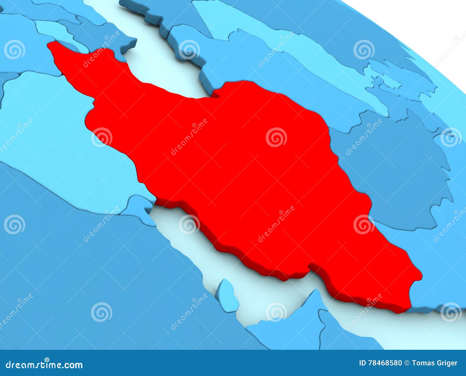 Iran in red on blue globe stock illustration. Illustration of diplomacy ...