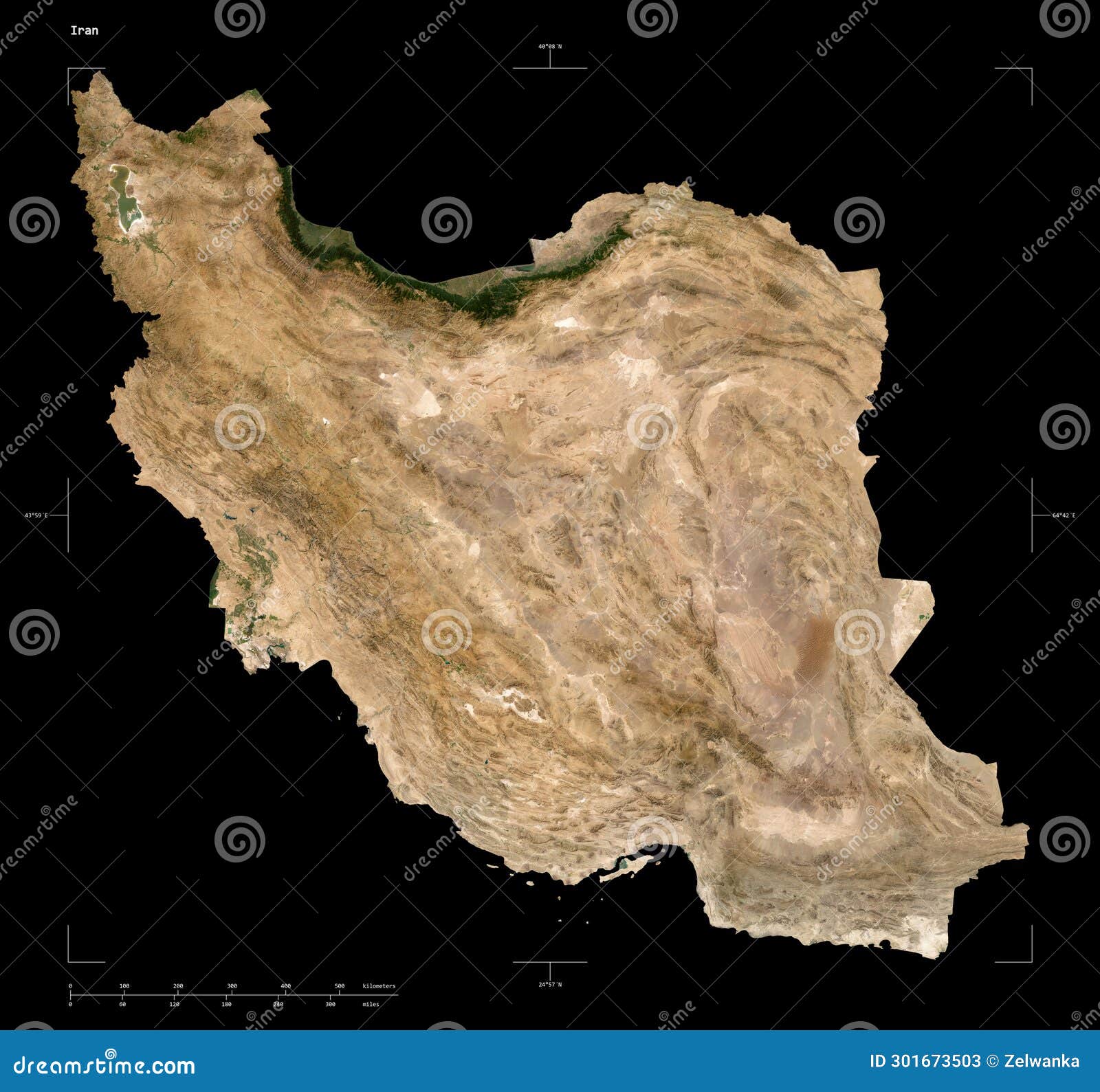 Iran Shape on Black. Low-res Satellite Stock Illustration ...