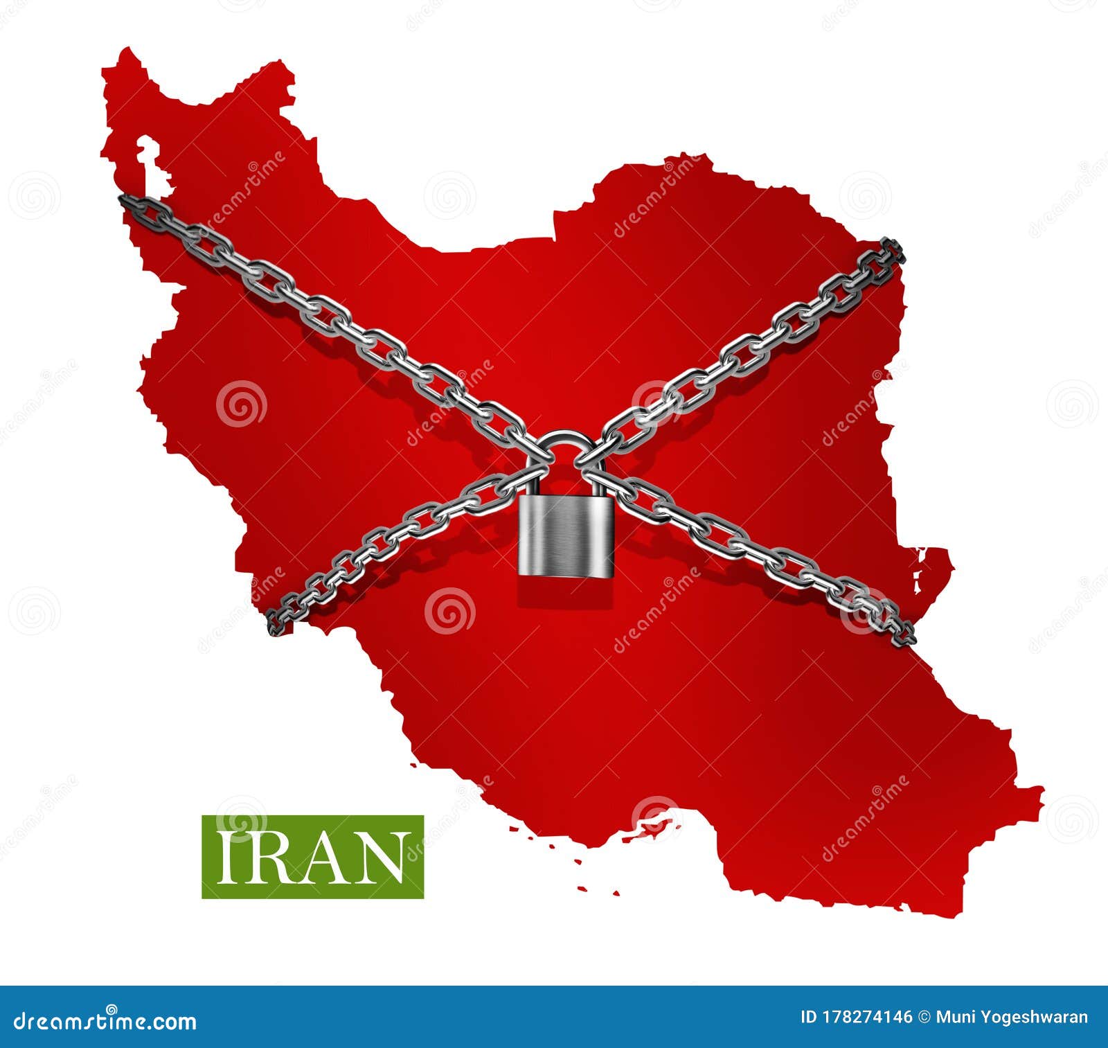 Iran Shutdown Chain and Padlock Lock Down. 3D Rendering Stock ...