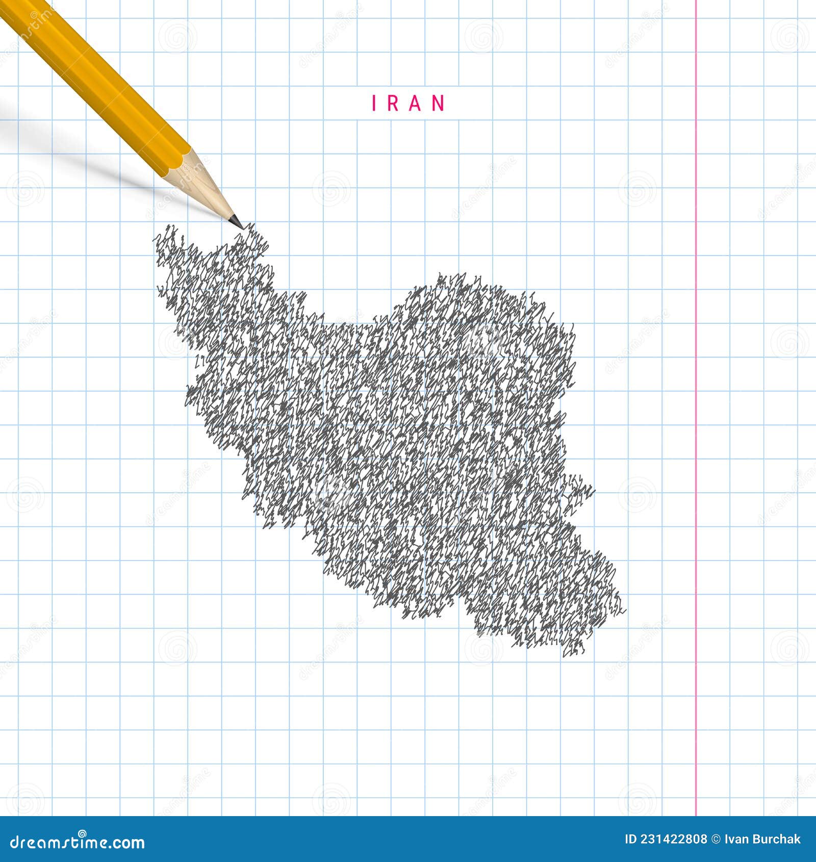 Iran Map With Drawn Lines And Blue Watercolor Illustration Royalty-Free ...