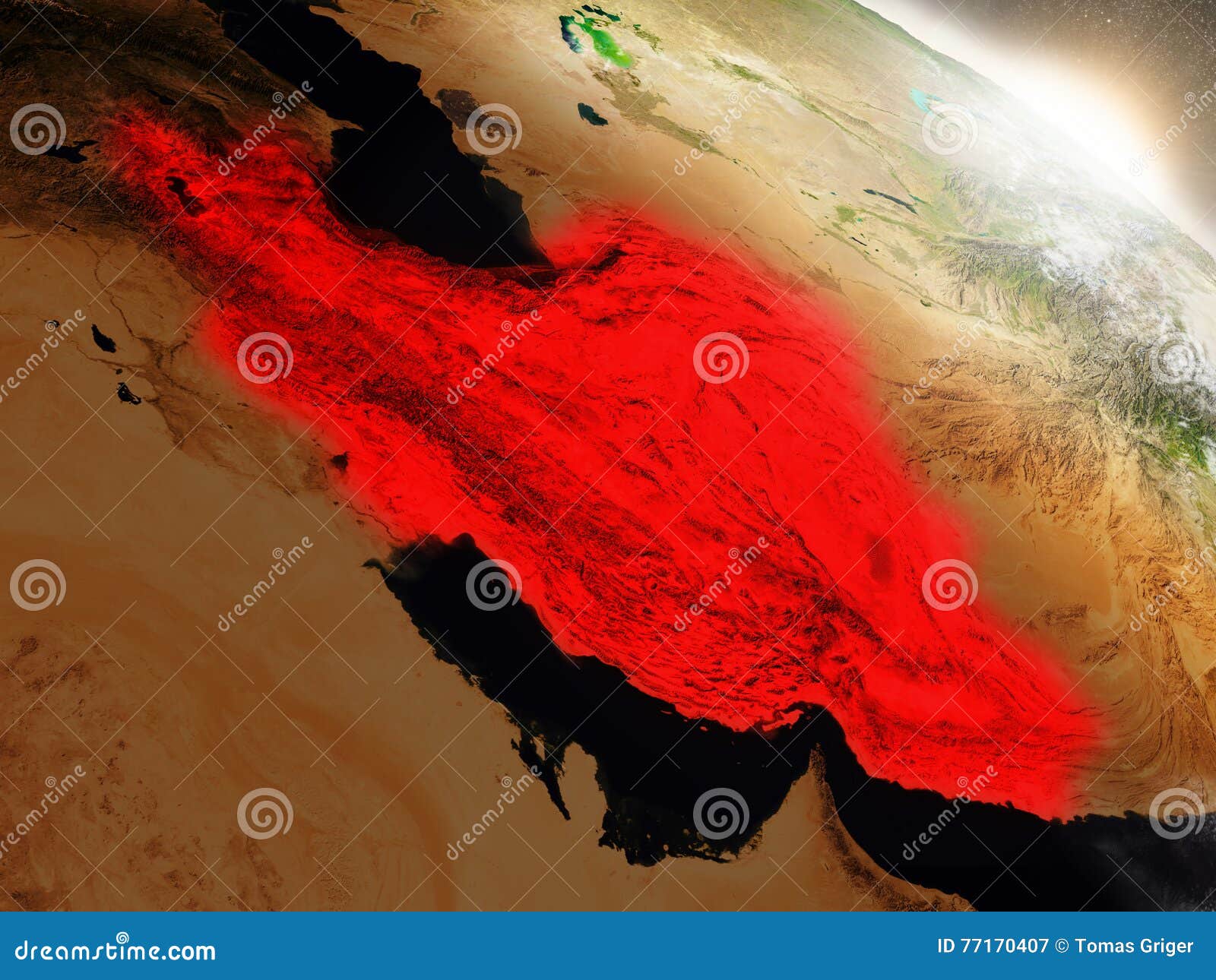 Iran from Space Highlighted in Red Stock Illustration - Illustration of ...