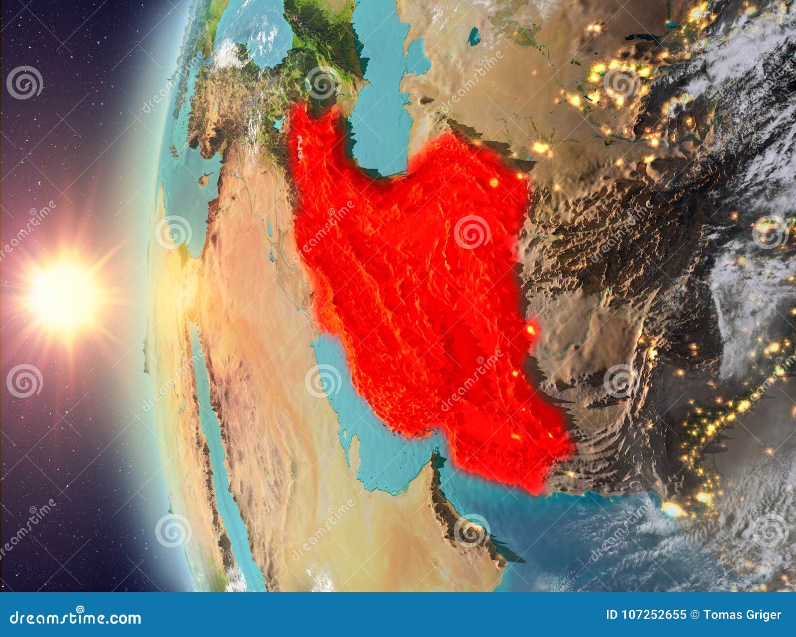 Iran during Sunset from Space Stock Illustration - Illustration of ...