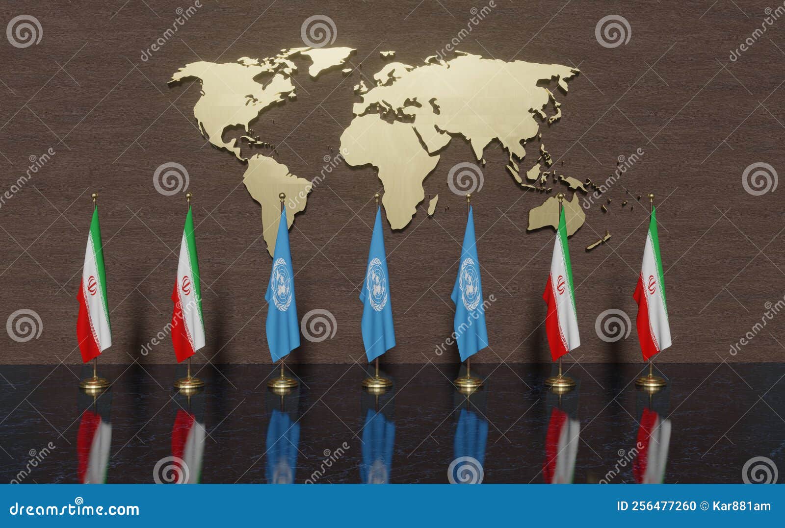 Iran and United Nations Summit, Iran Flag, United Nations Flag on ...