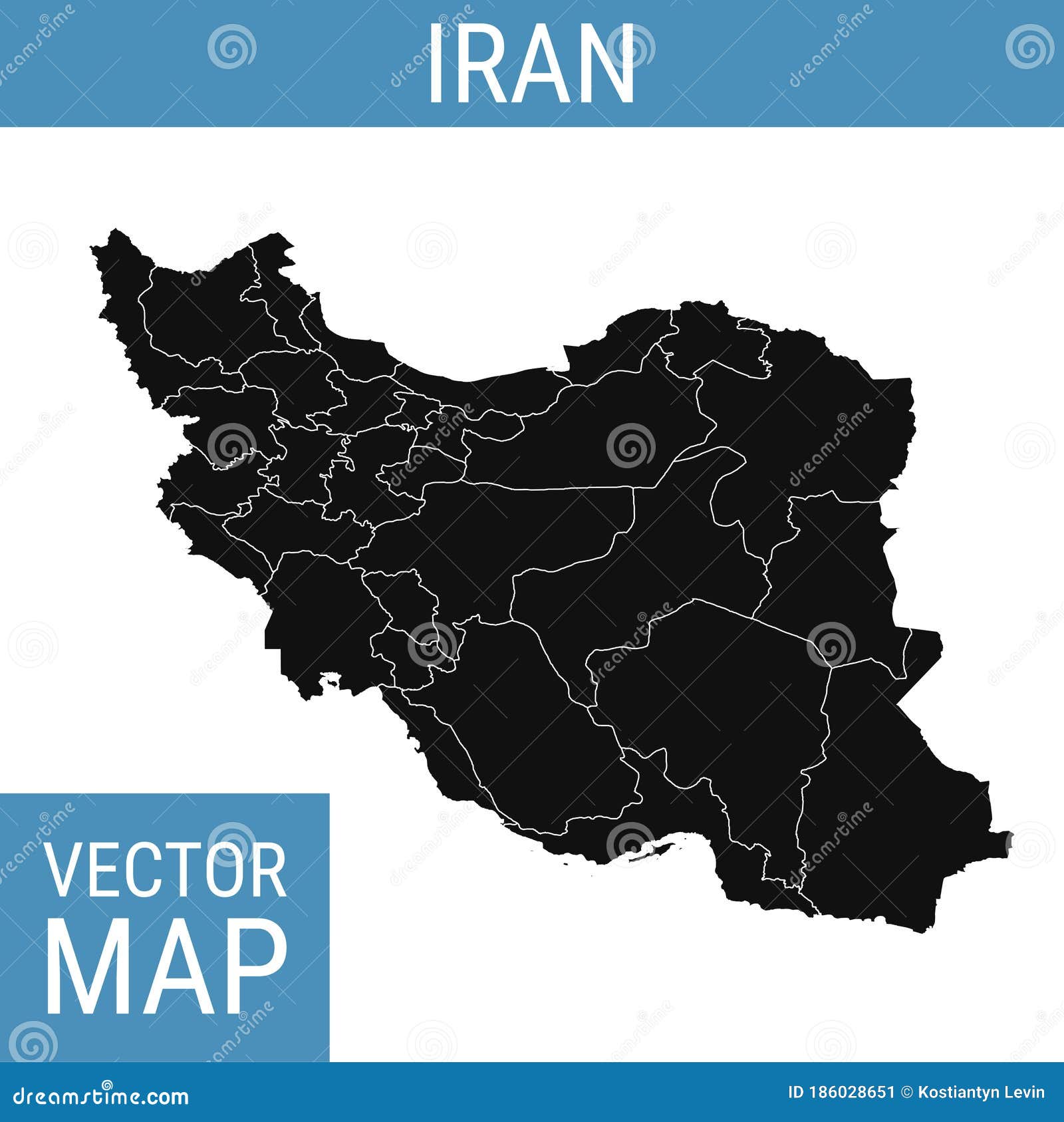 Iran Vector Map Isolated On White Background. High-Detailed Black ...
