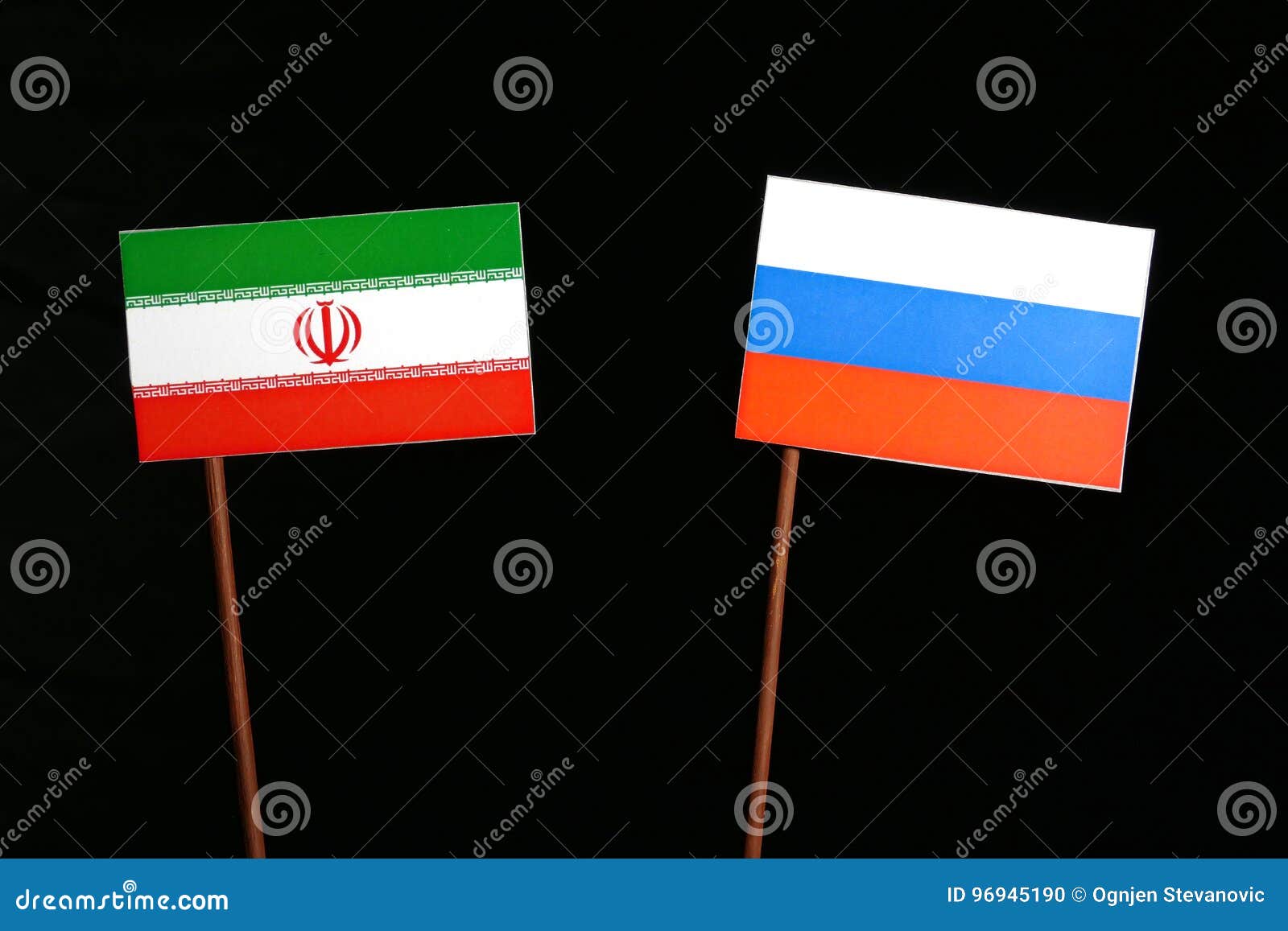 Iranian Flag with Russian Flag Isolated on Black Stock Photo - Image of ...