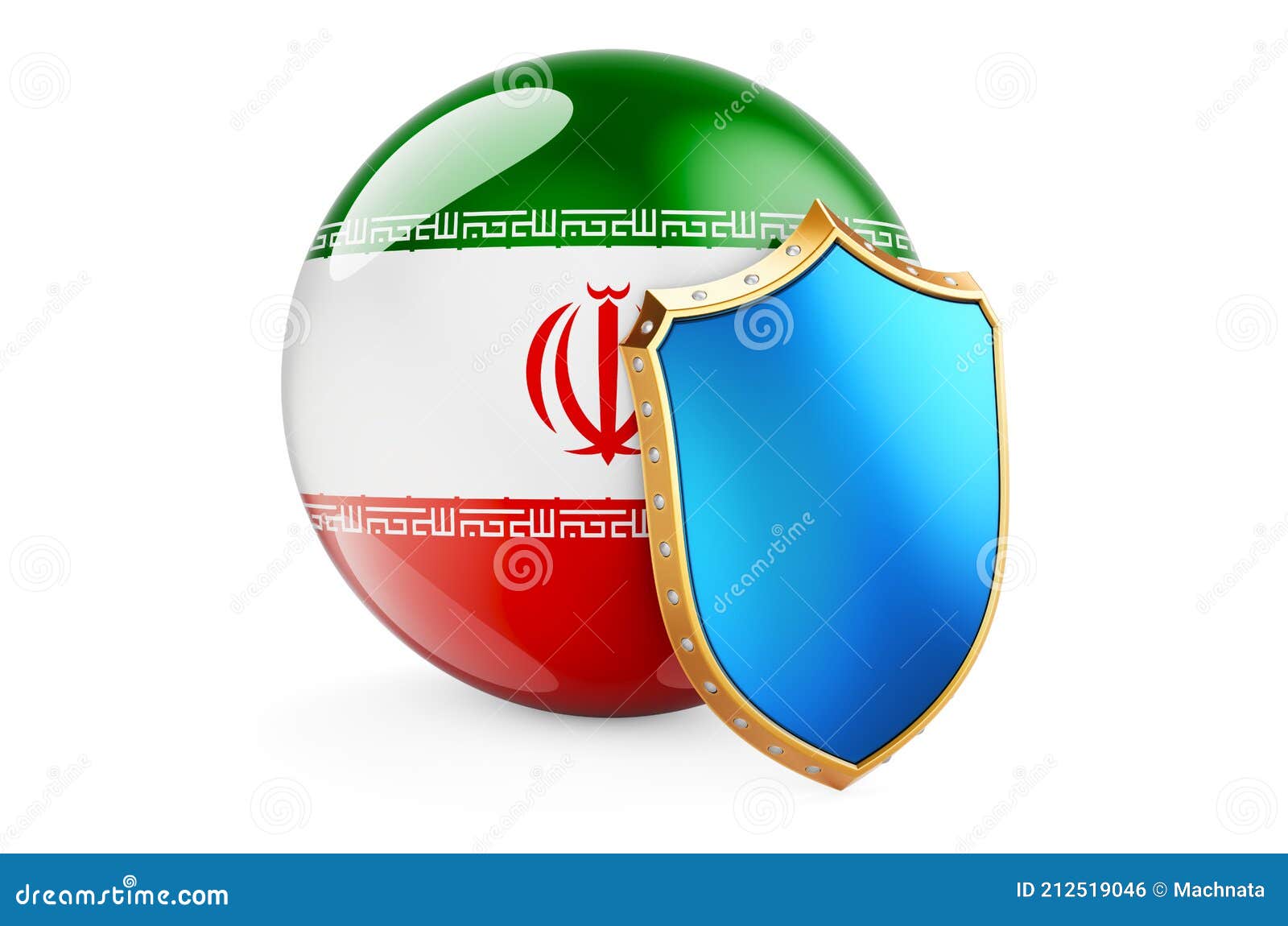 Iranian Flag with Shield. Protect of Iran Concept, 3D Rendering Stock ...