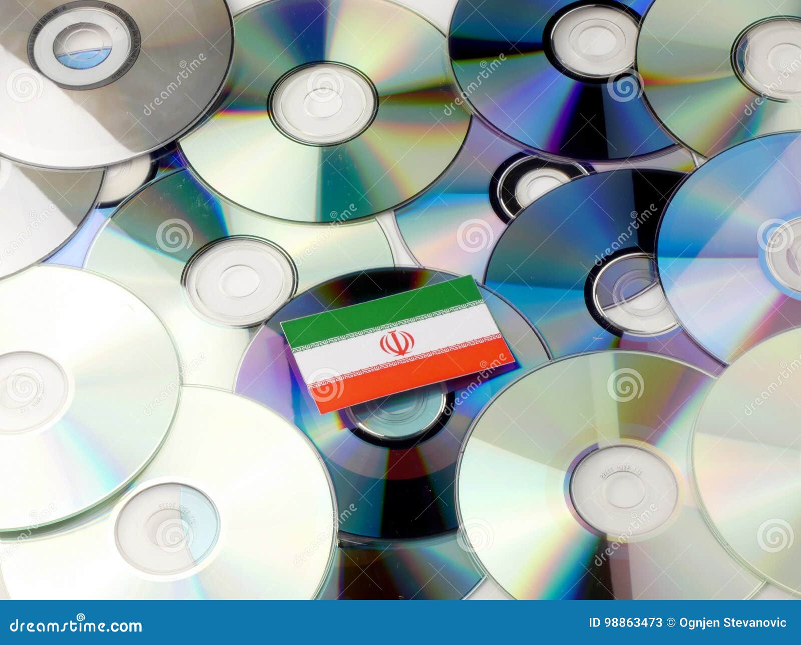 Iranian Flag on Top of CD and DVD Pile Isolated on White Stock Image ...