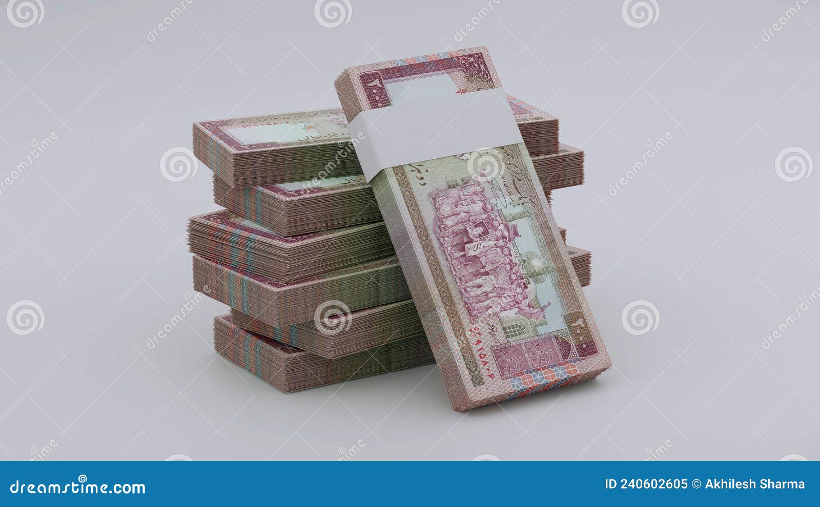 Iranian Rial 2000 Currency Notes Bundles - 3D Illustration Stock ...