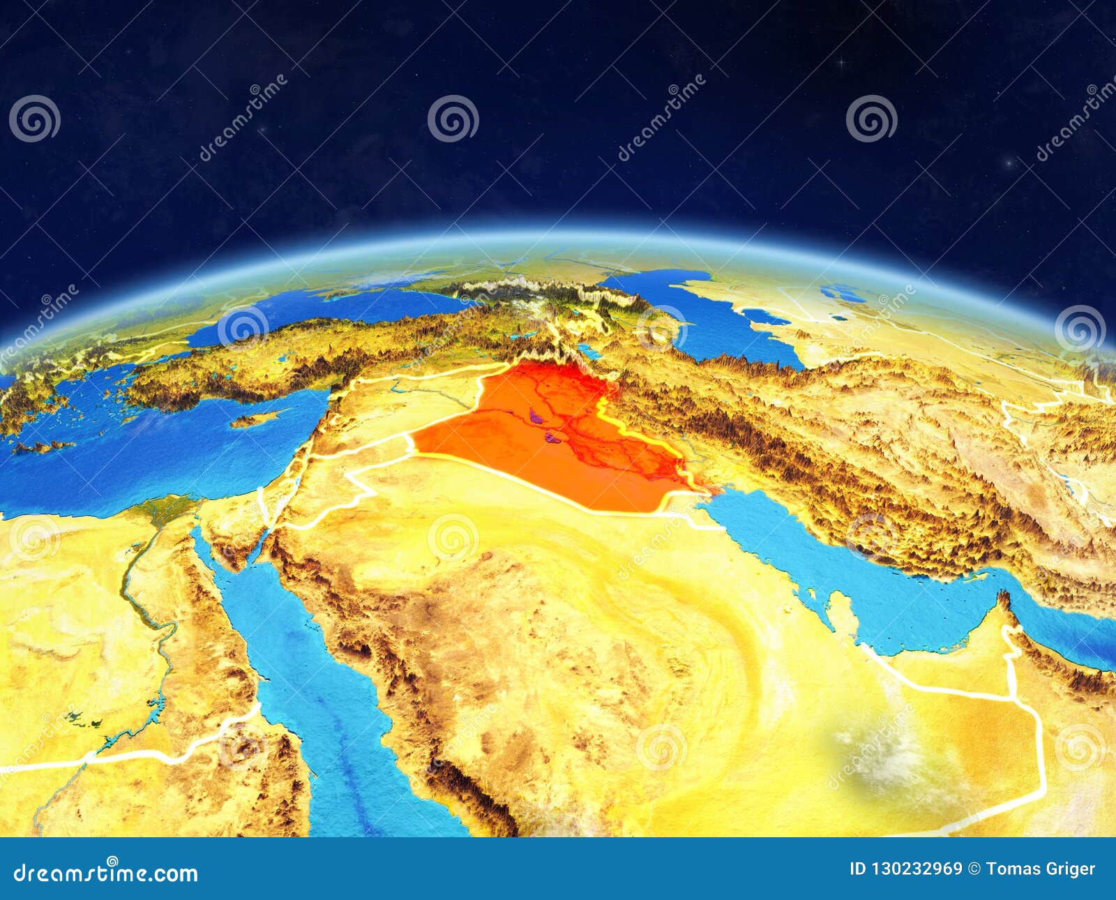 Iraq on Earth from space stock image. Image of countries - 130232969