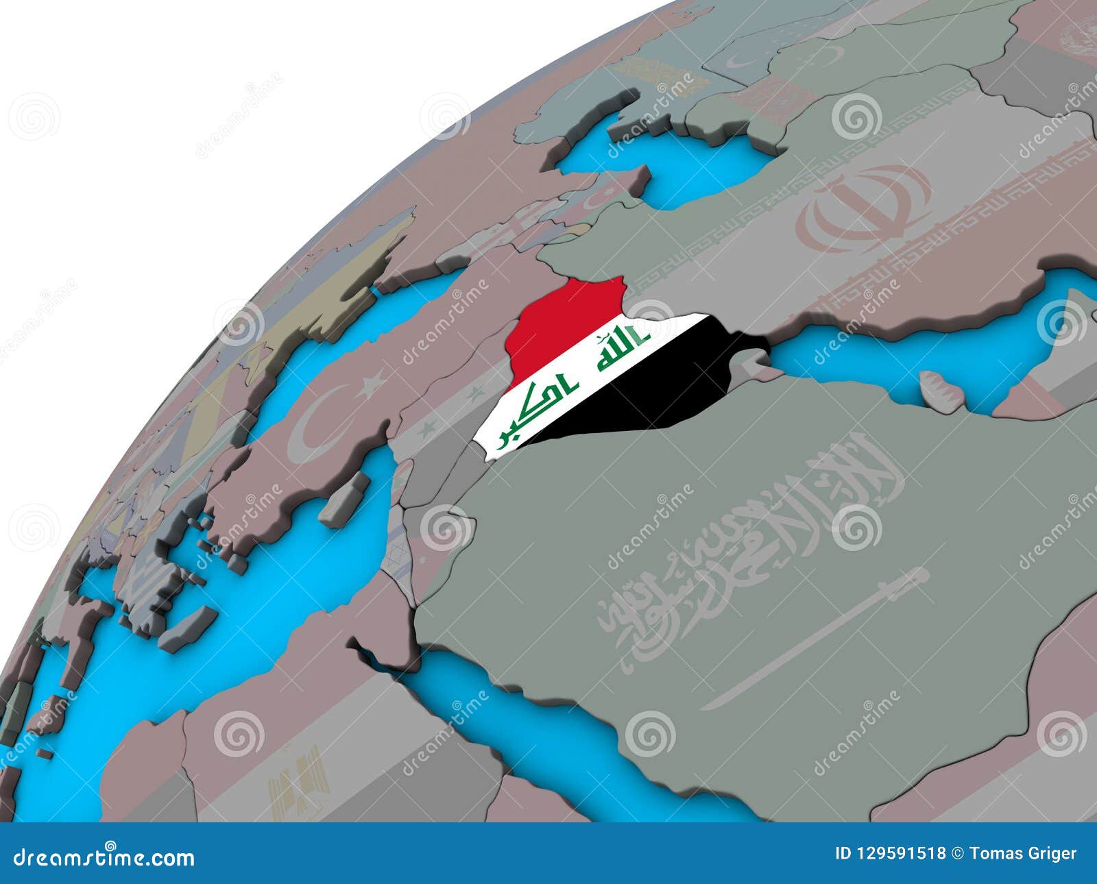 Iraq with flag on 3D globe stock illustration. Illustration of asia ...