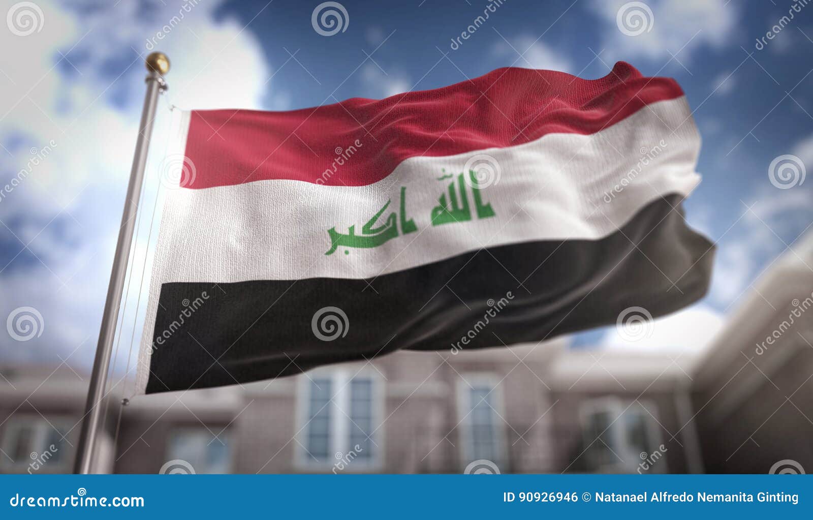 Iraq Flag 3D Rendering on Blue Sky Building Background Stock Photo ...