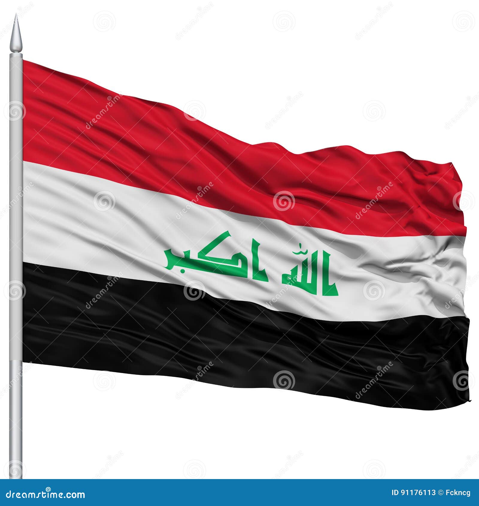 Iraq Flag on Flagpole stock illustration. Illustration of emblem - 91176113