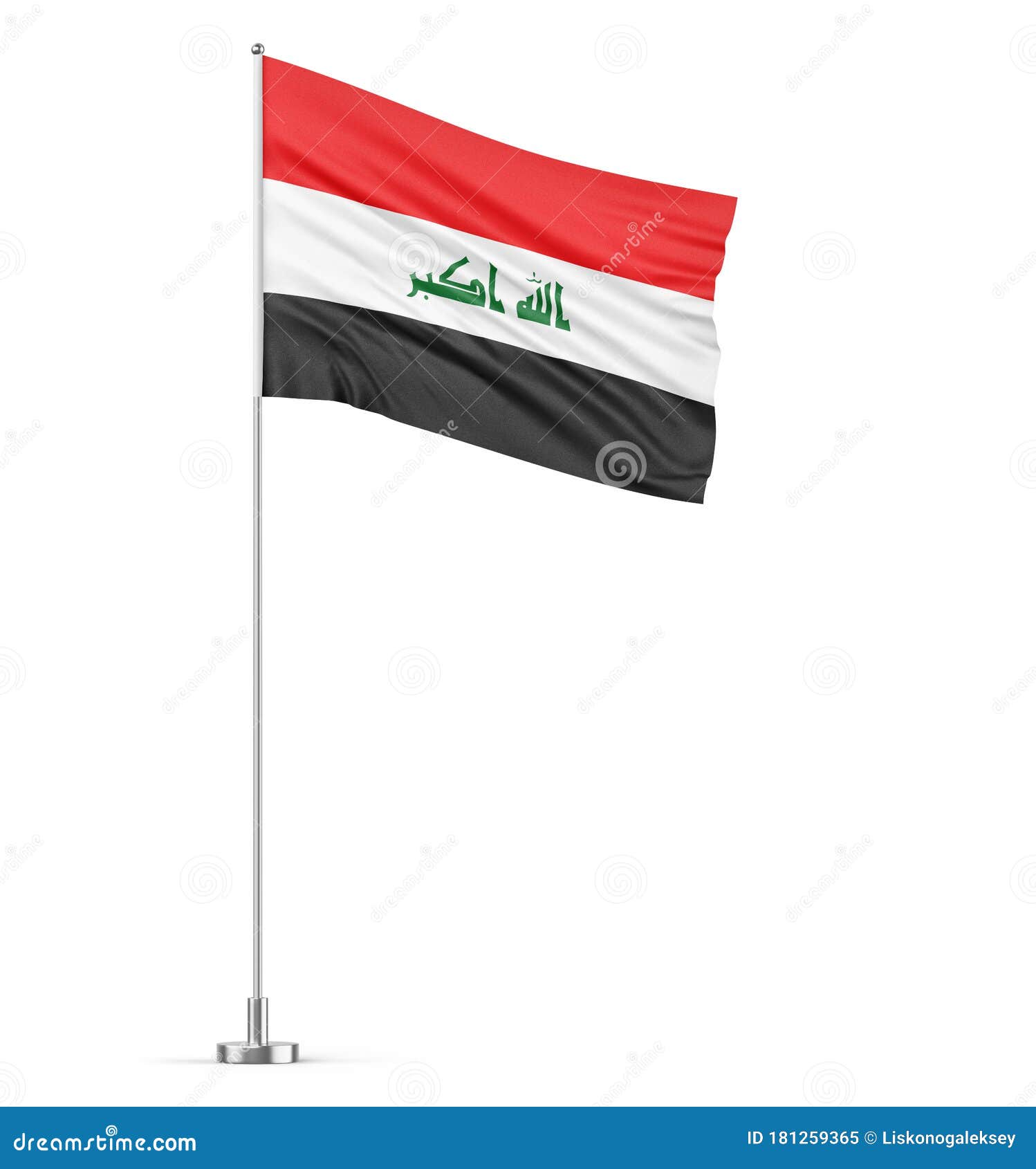Iraq Flag on a Flagpole White Background 3D Illustration Stock ...