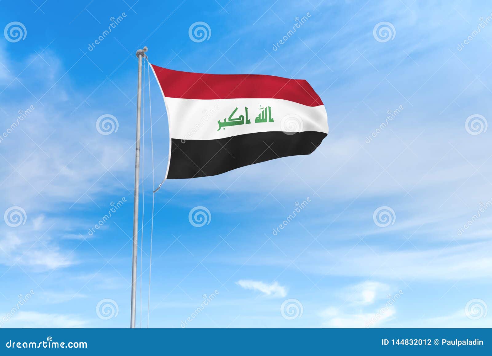 Iraq Flag Over Blue Sky Background Stock Illustration - Illustration of ...