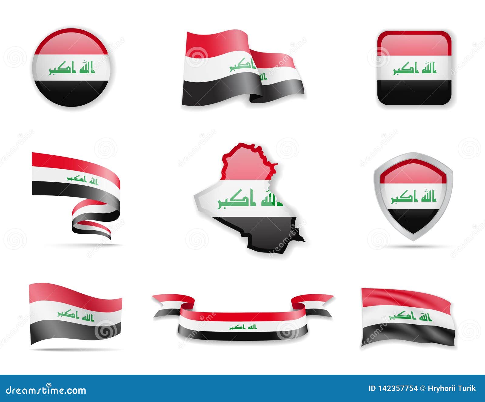 Iraq Flags Collection. Vector Illustration Set Flags and Outline of the ...