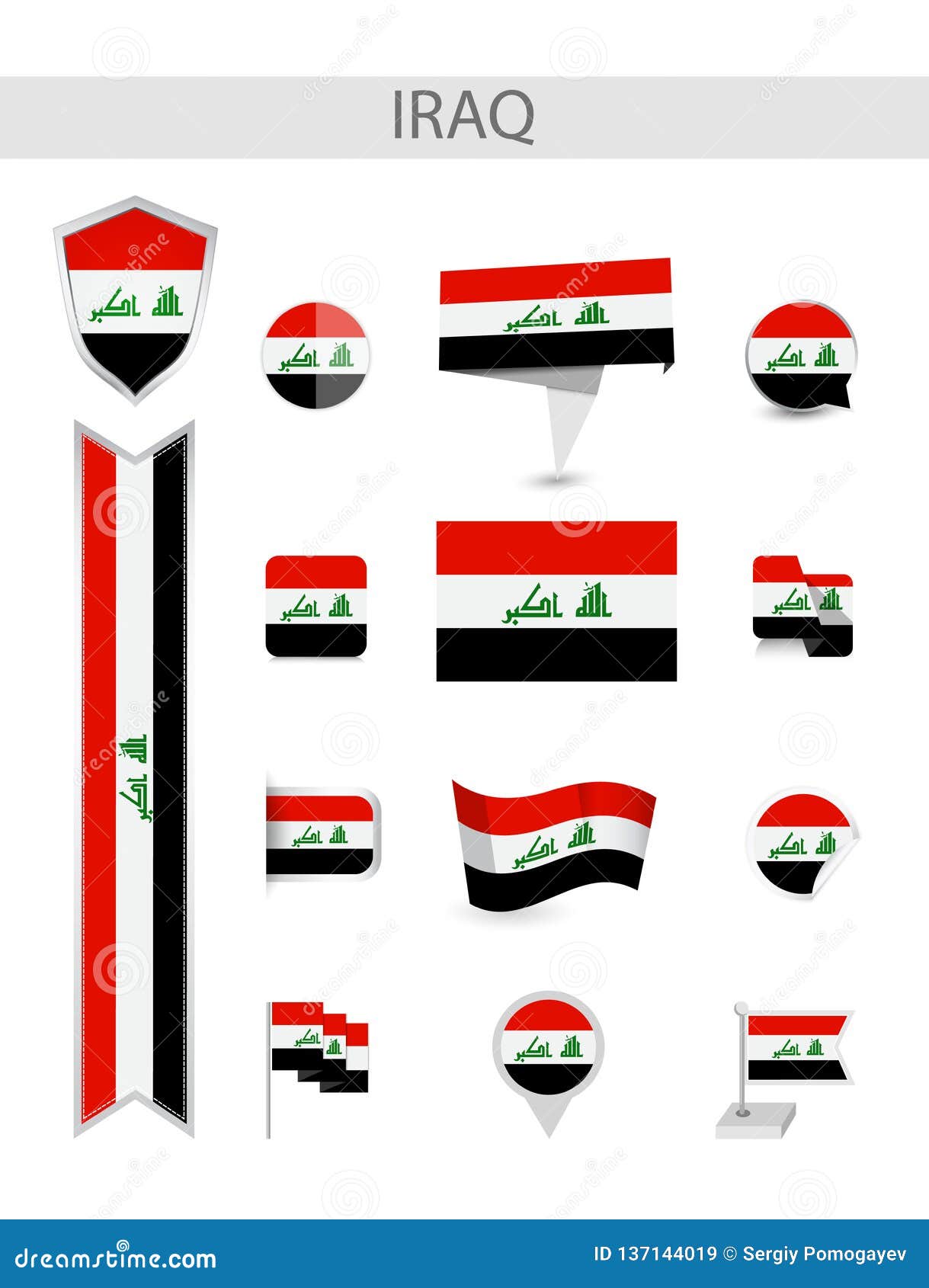 Iraq Flat Flag Collection stock vector. Illustration of square - 137144019