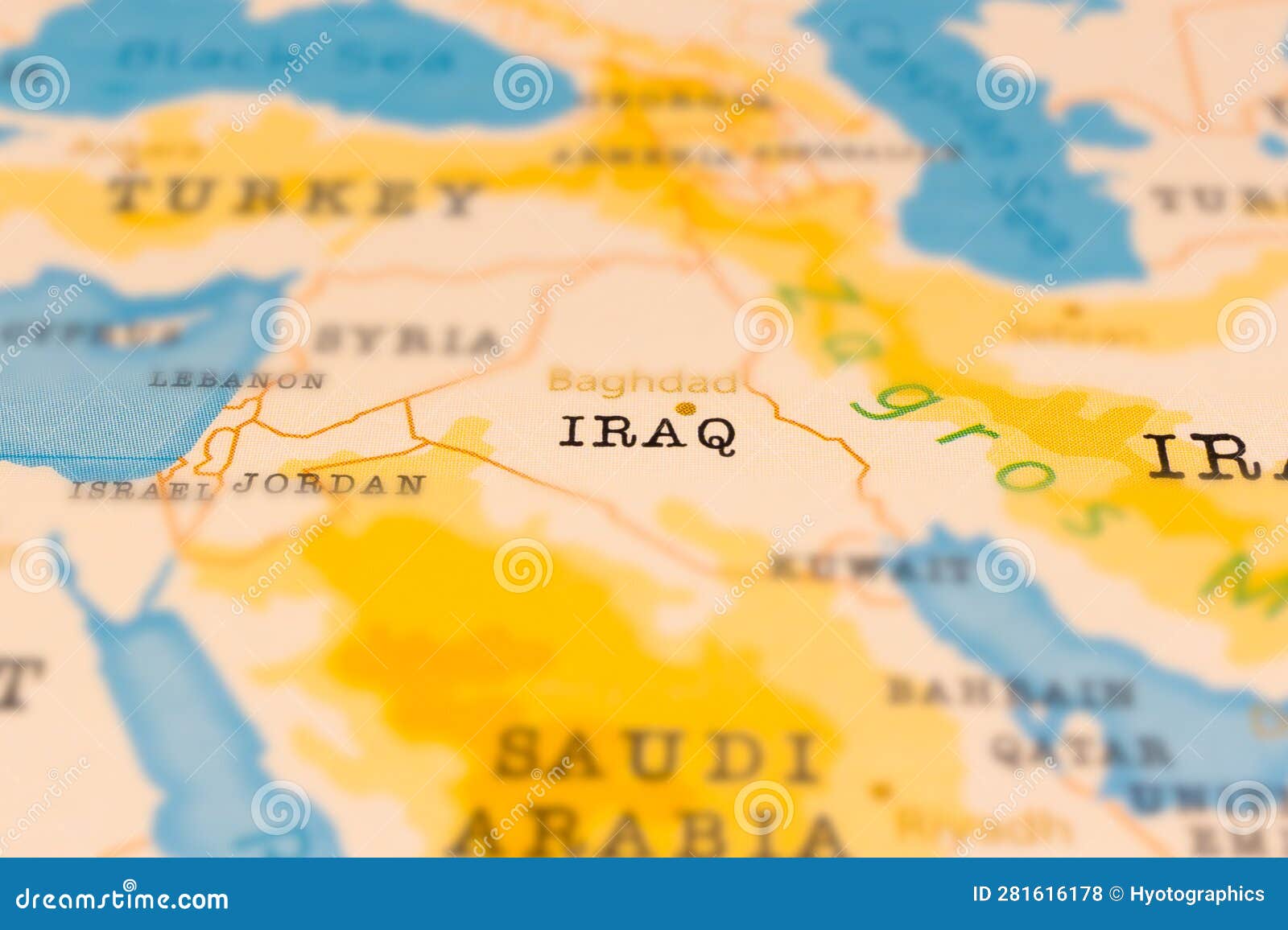 Iraq in Focus on a Tilted World Map. Stock Illustration - Illustration ...