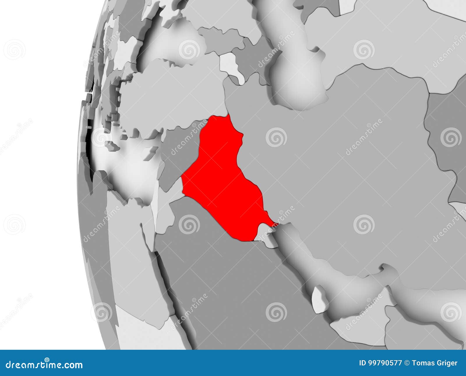 Iraq on grey globe stock illustration. Illustration of political - 99790577