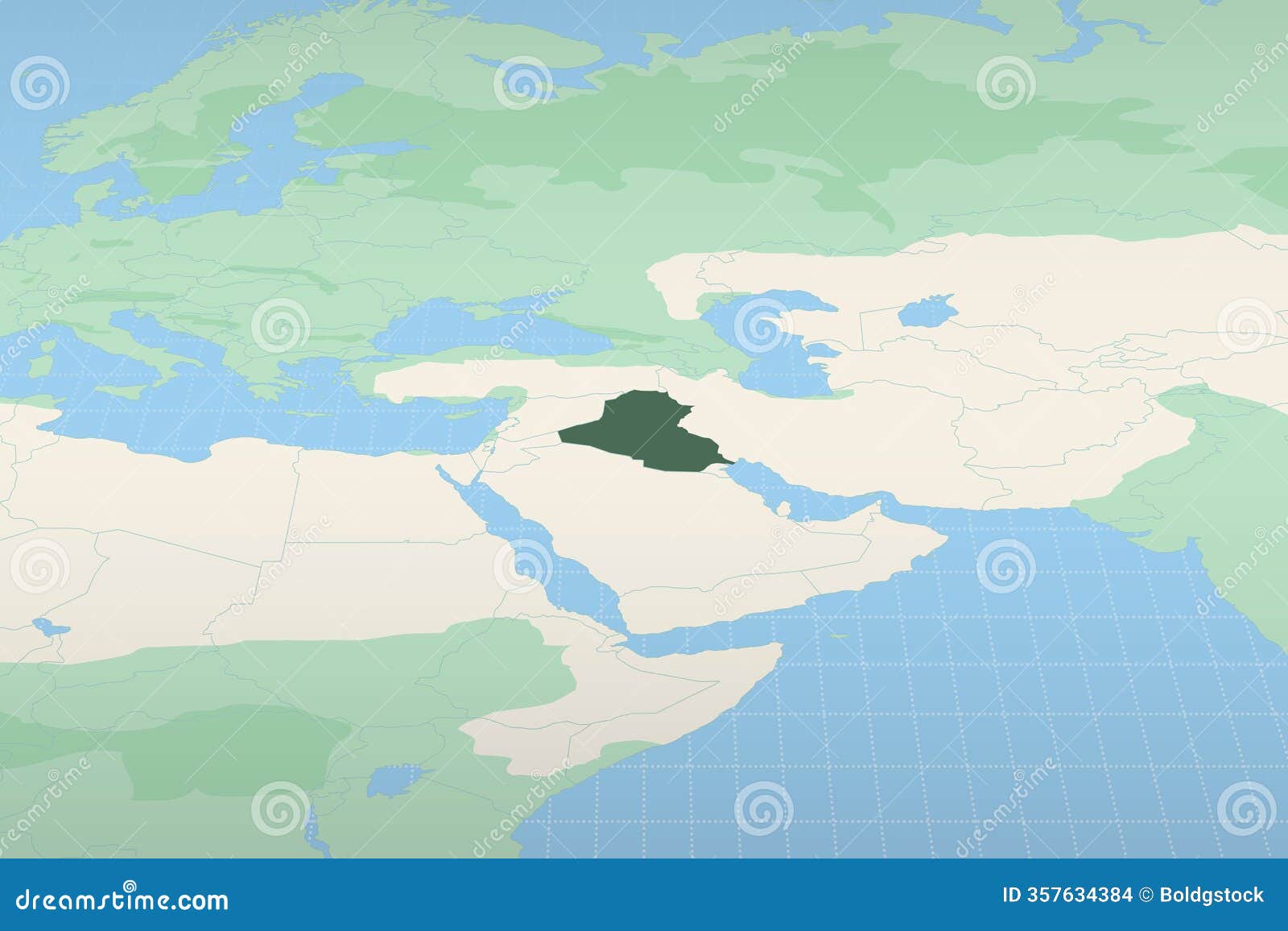 Iraq Highlighted on a Detailed Map, Geographic Location of Iraq Stock ...