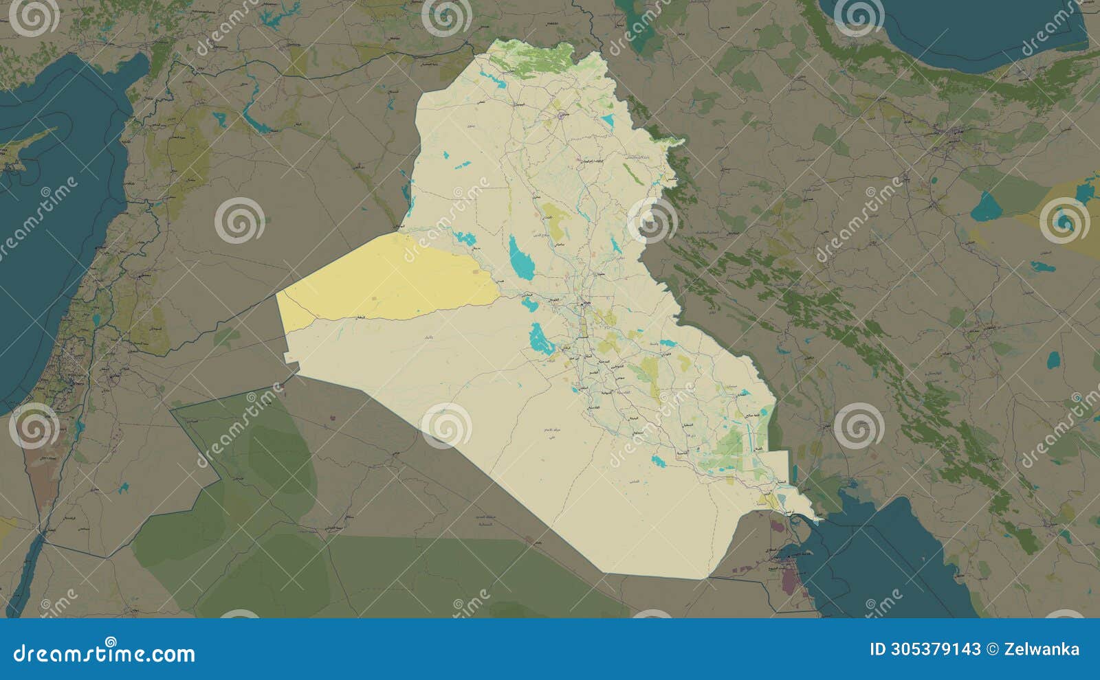 Iraq Highlighted. Topo Humanitarian Stock Illustration - Illustration ...
