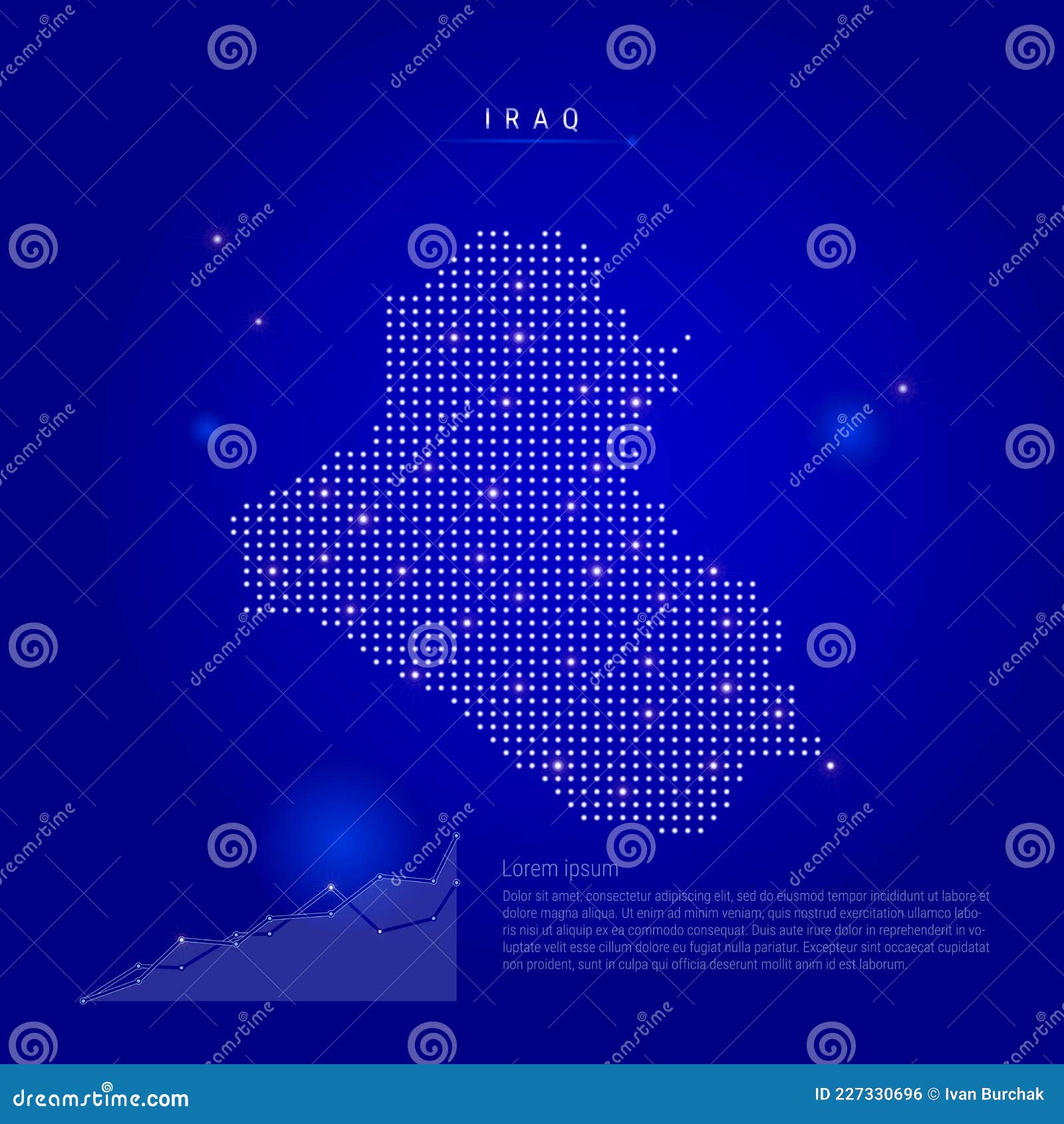 Iraq Illuminated Map with Glowing Dots. Dark Blue Space Background ...