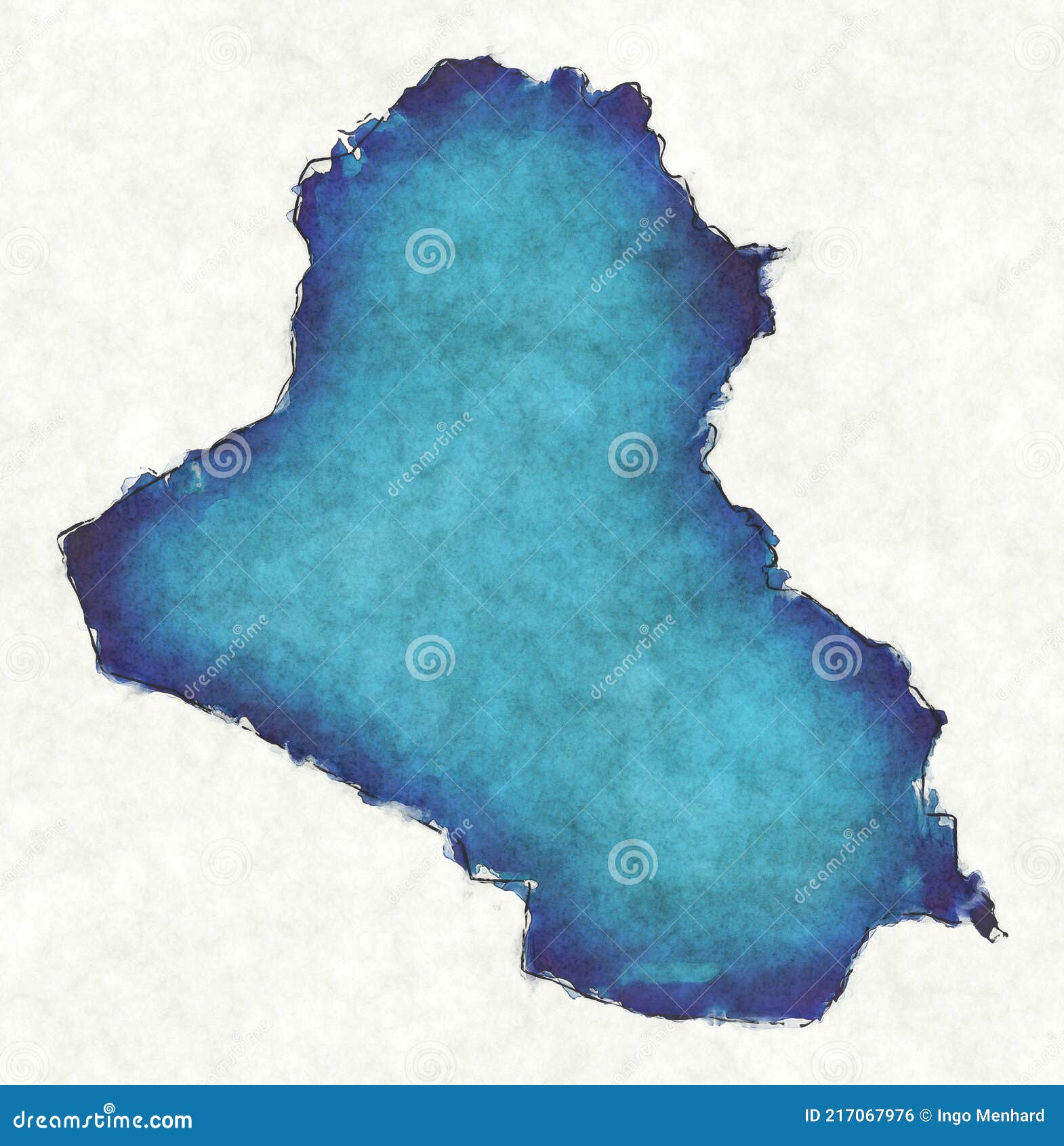 Iraq Map with Drawn Lines and Blue Watercolor Illustration Stock ...