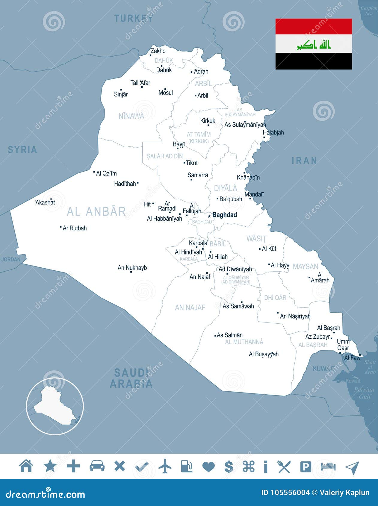 Iraq - Map and Flag Detailed Vector Illustration Stock Illustration ...