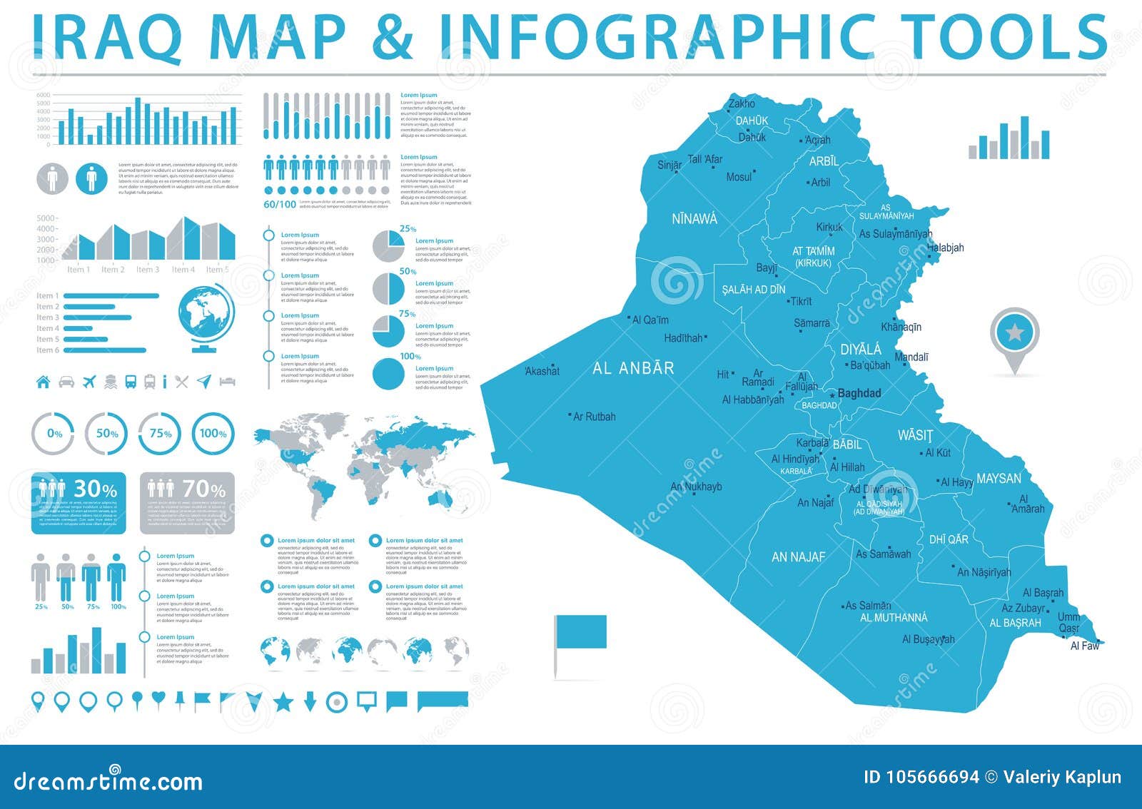 Iraq Map - Info Graphic Vector Illustration Stock Illustration ...