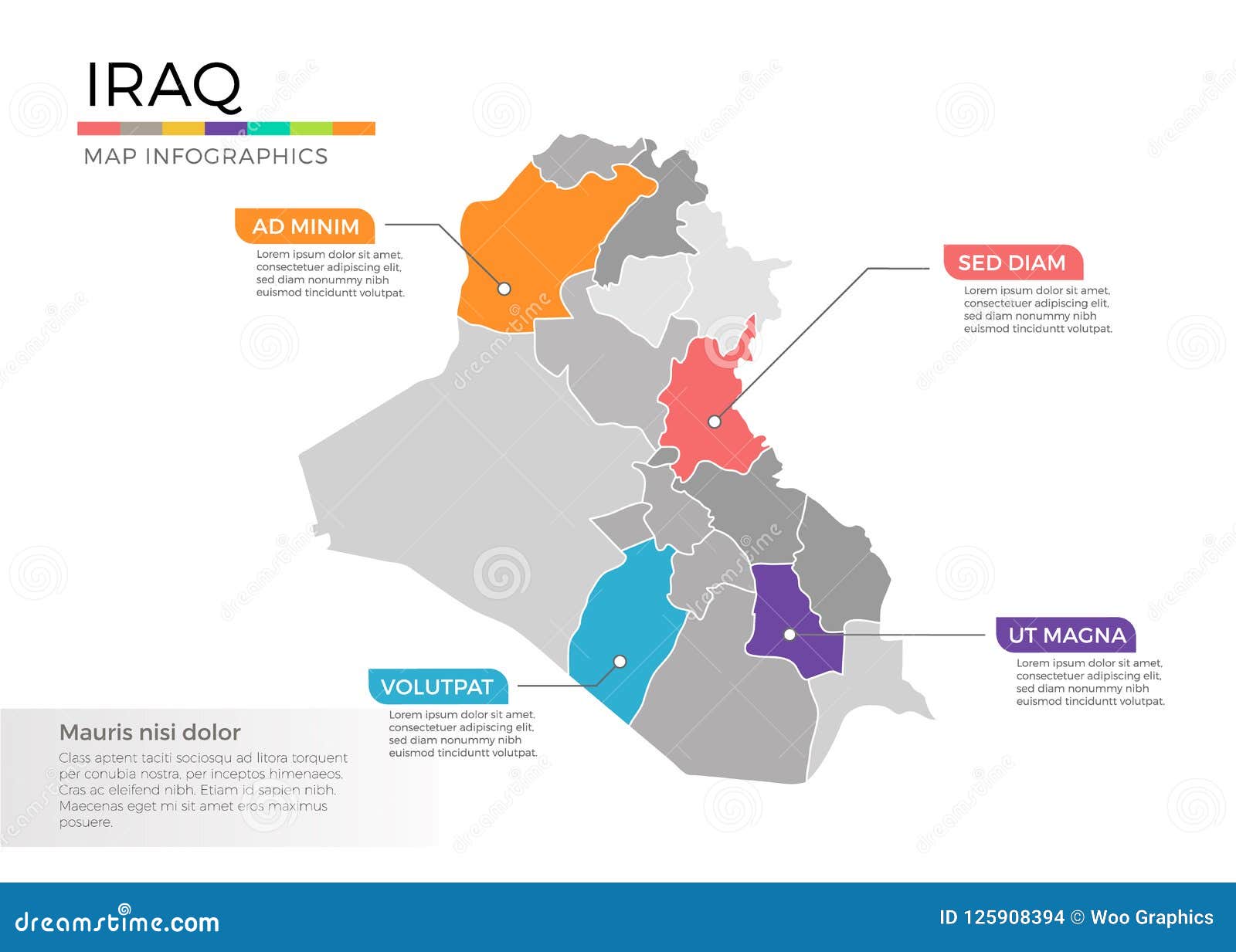 Iraq Map Infographics Vector Template with Regions and Pointer Marks ...