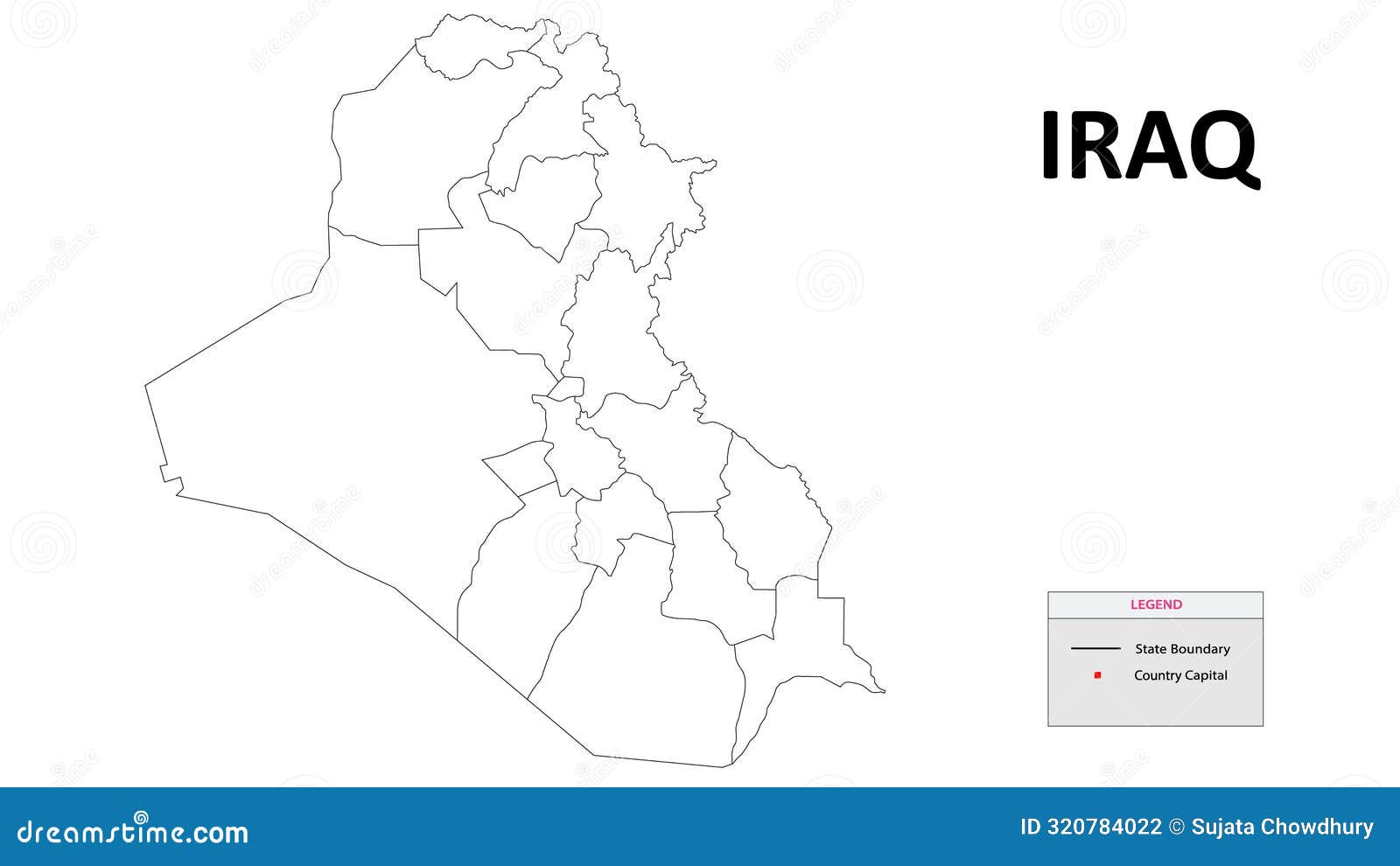 Iraq Map. Outline State Map Of Iraq. Political Map Of Iraq With A Black ...