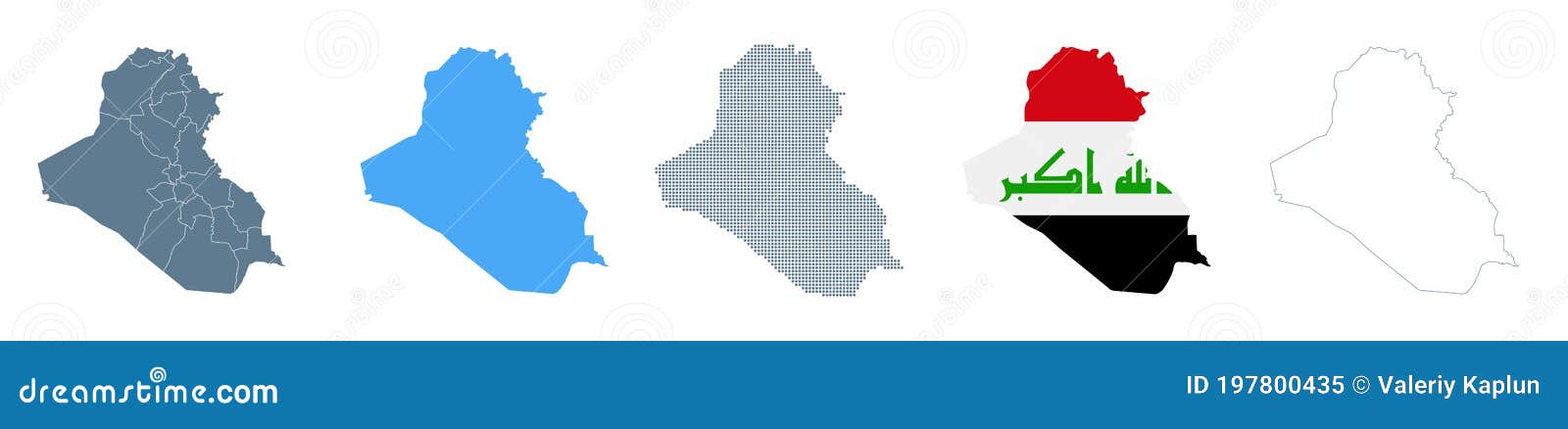 Iraq Map Set - Vector Solid, Contour, Regions, Flag, Pixels Stock ...